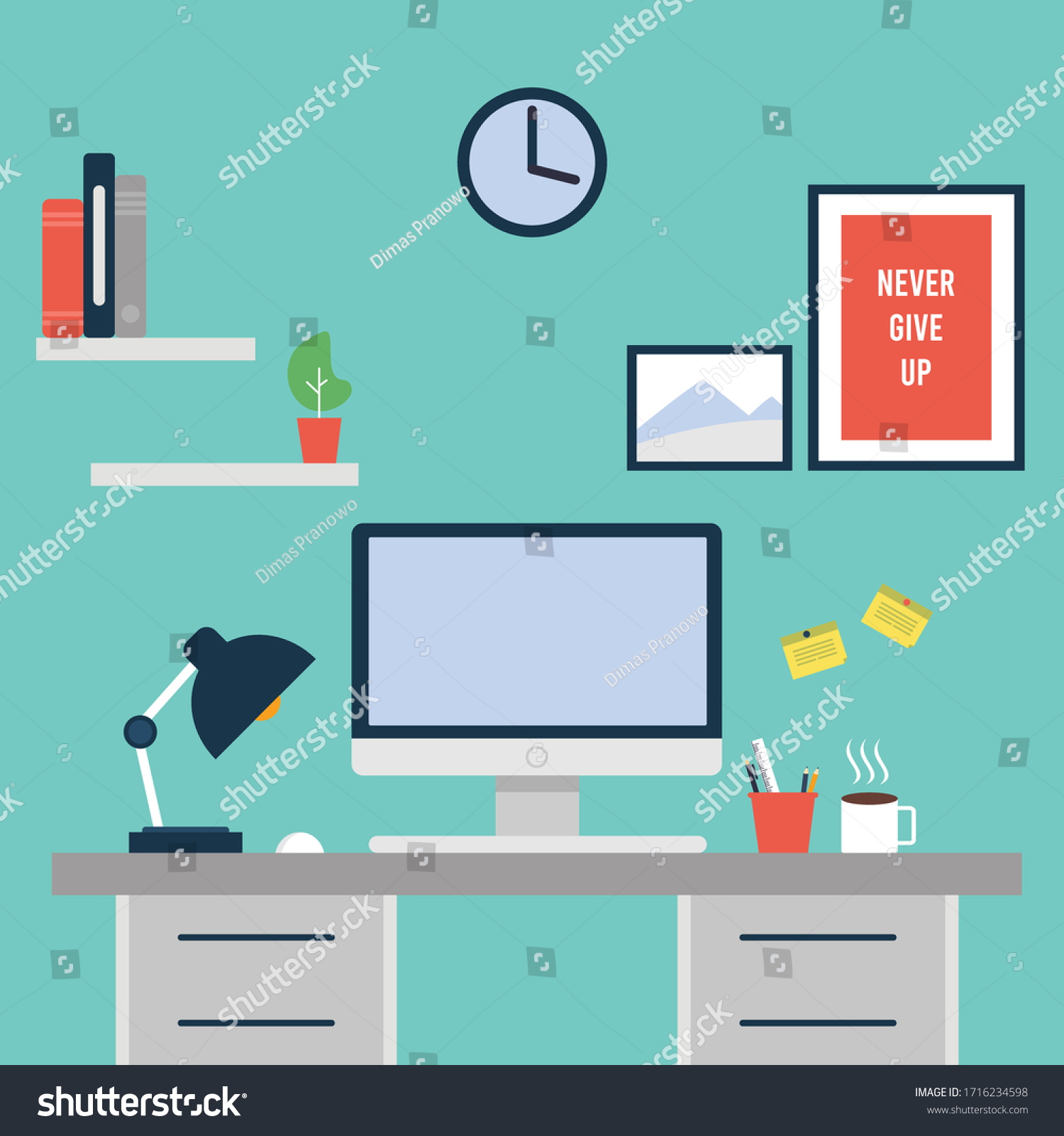 Workspace Flat Style Vector Flat Design Stock Vector (Royalty Free ...