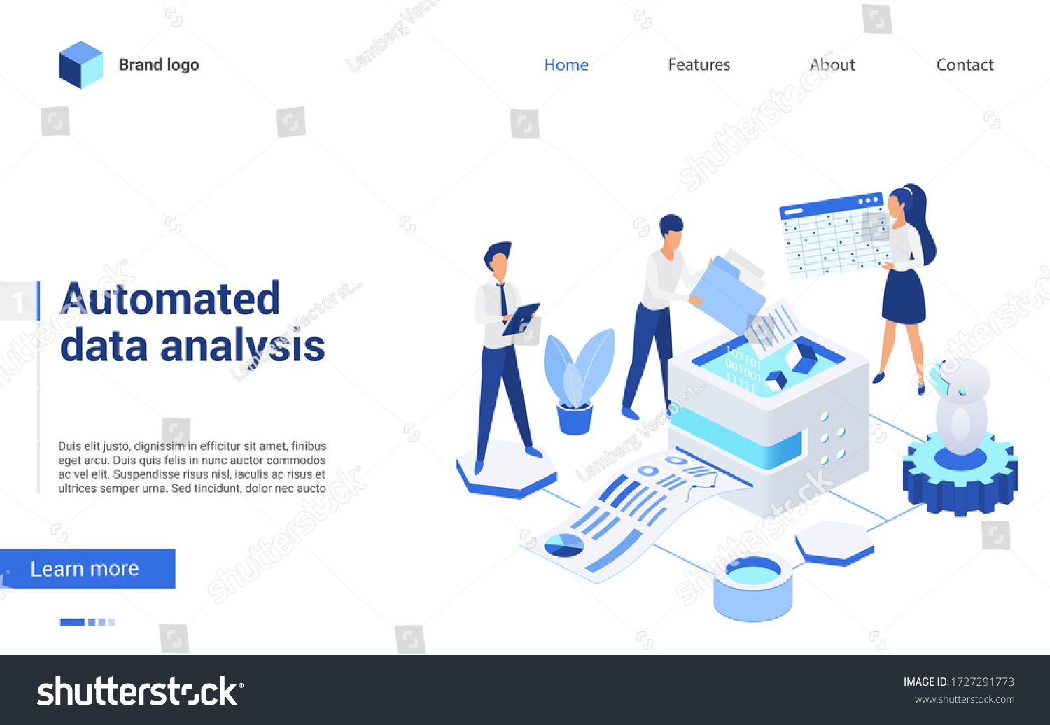 Isometric Data Analysis Vector Illustration Website Stock Vector