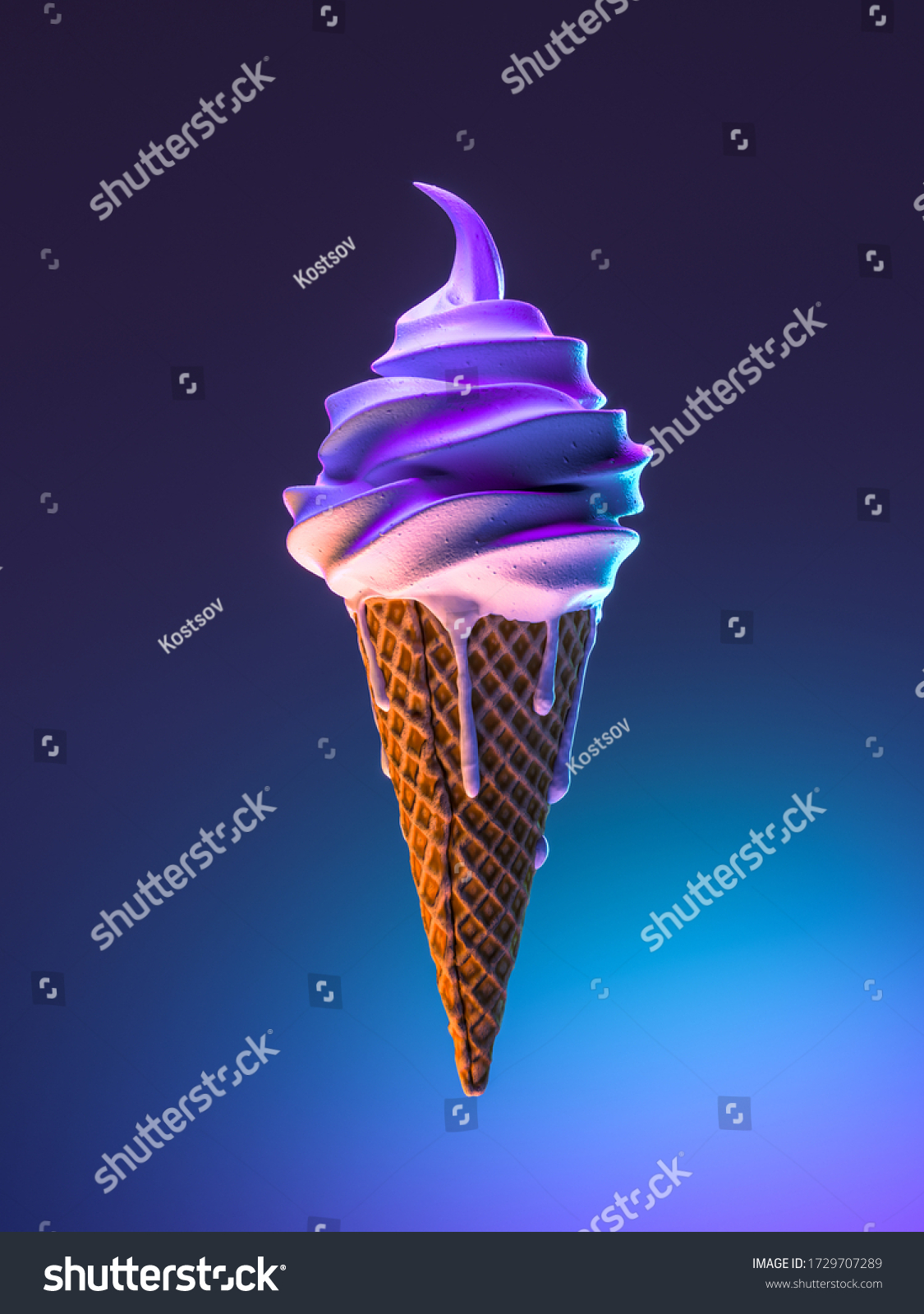 Melting Ice Cream Wafer Cone On Ilustrações Stock 1729707289