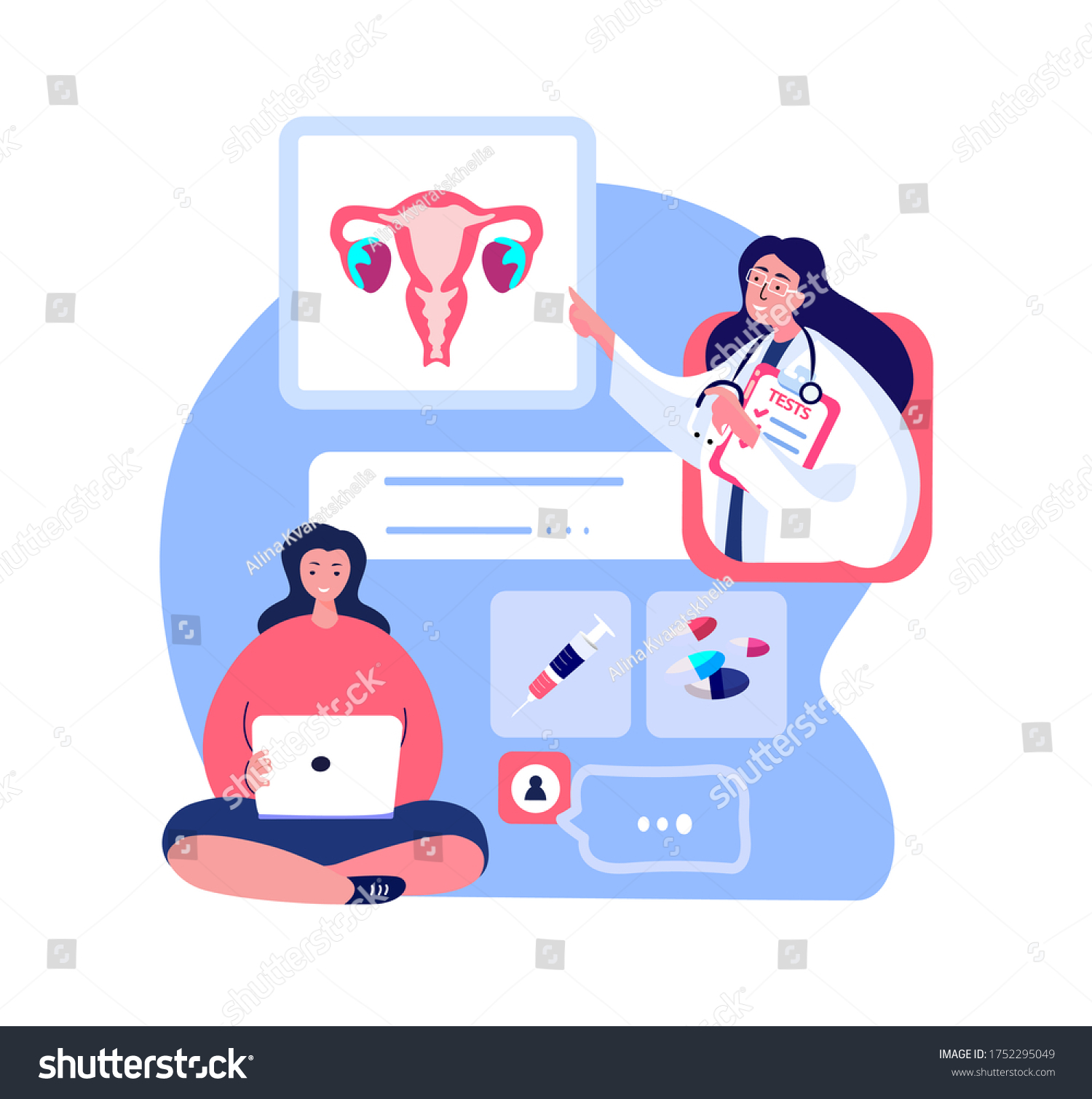 Gynecologist Doctor Consultate Woman Online Medical Stock Vector