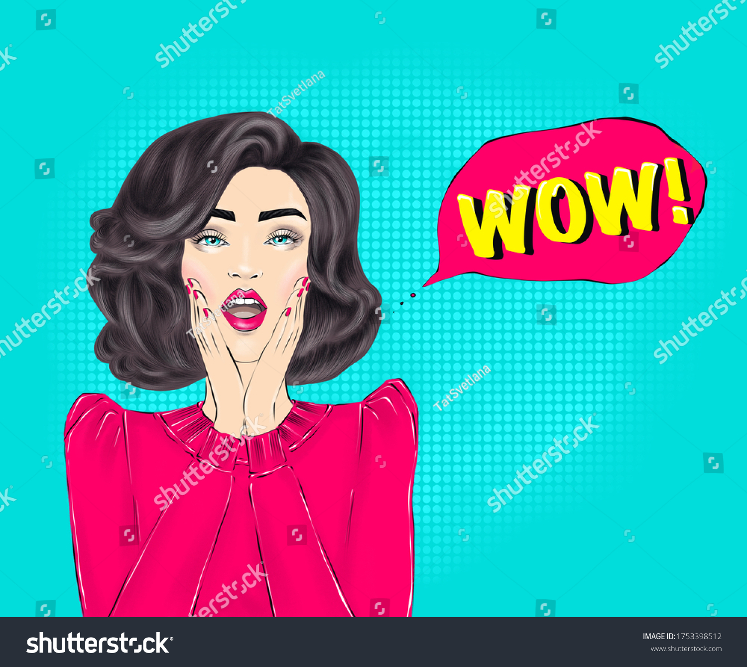 Surprised Pop Art Woman Promotional Poster Stock Illustration