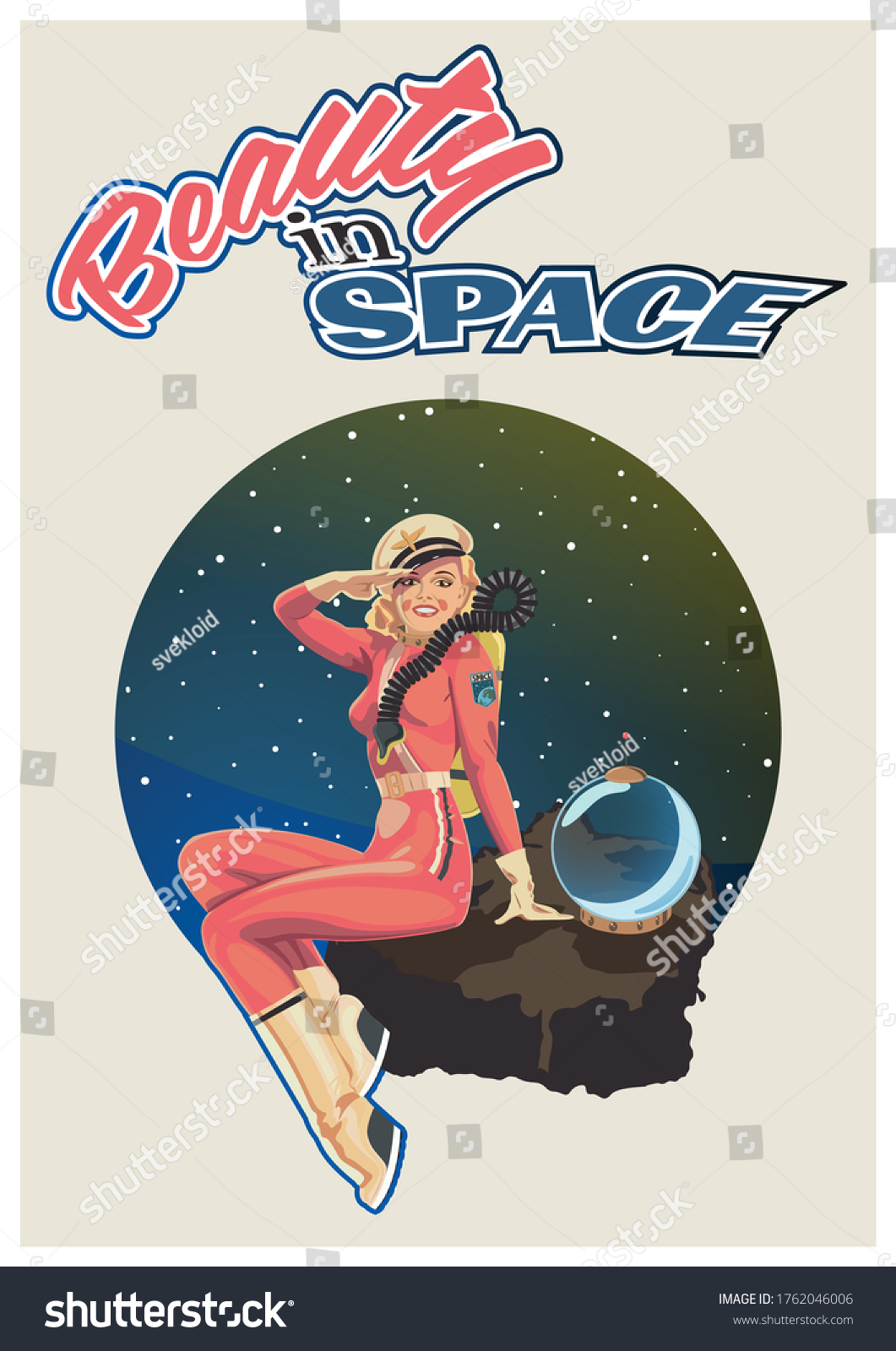 Space Pinup Girl 1940s1950s Art Style Stock Vector Royalty Free 1762046006 Shutterstock