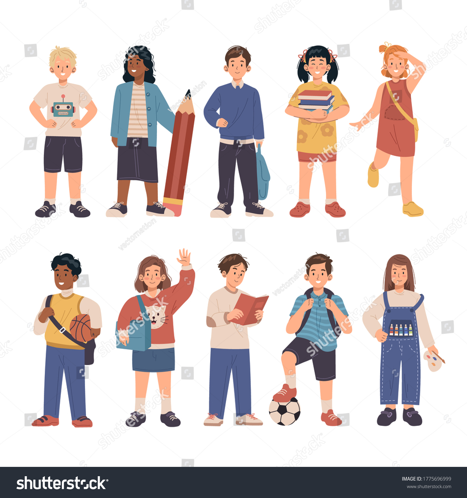 Elementary School Students Collection Children Back Stock Vector ...