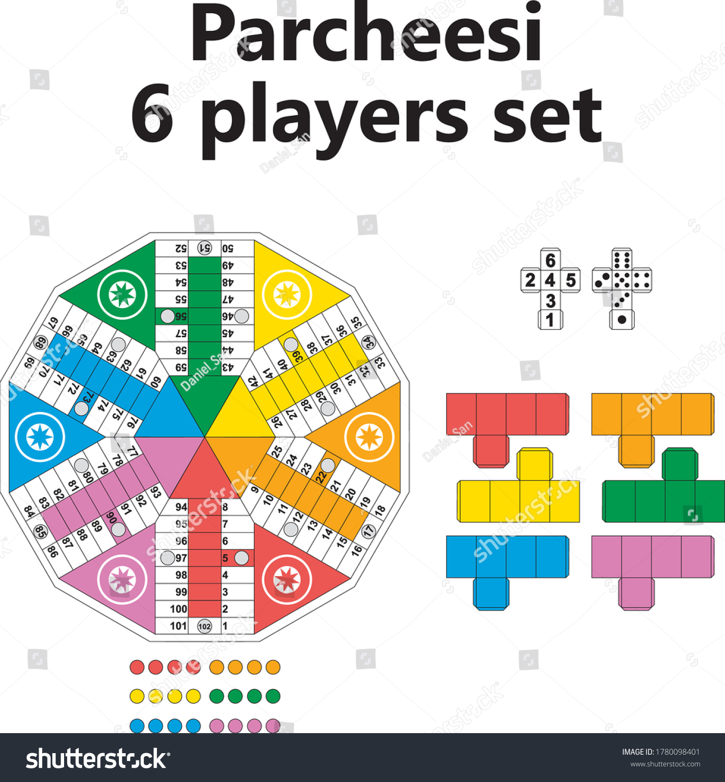 Parchis Parcheesi 6 Players Set Vector Stock Vector (Royalty Free ...