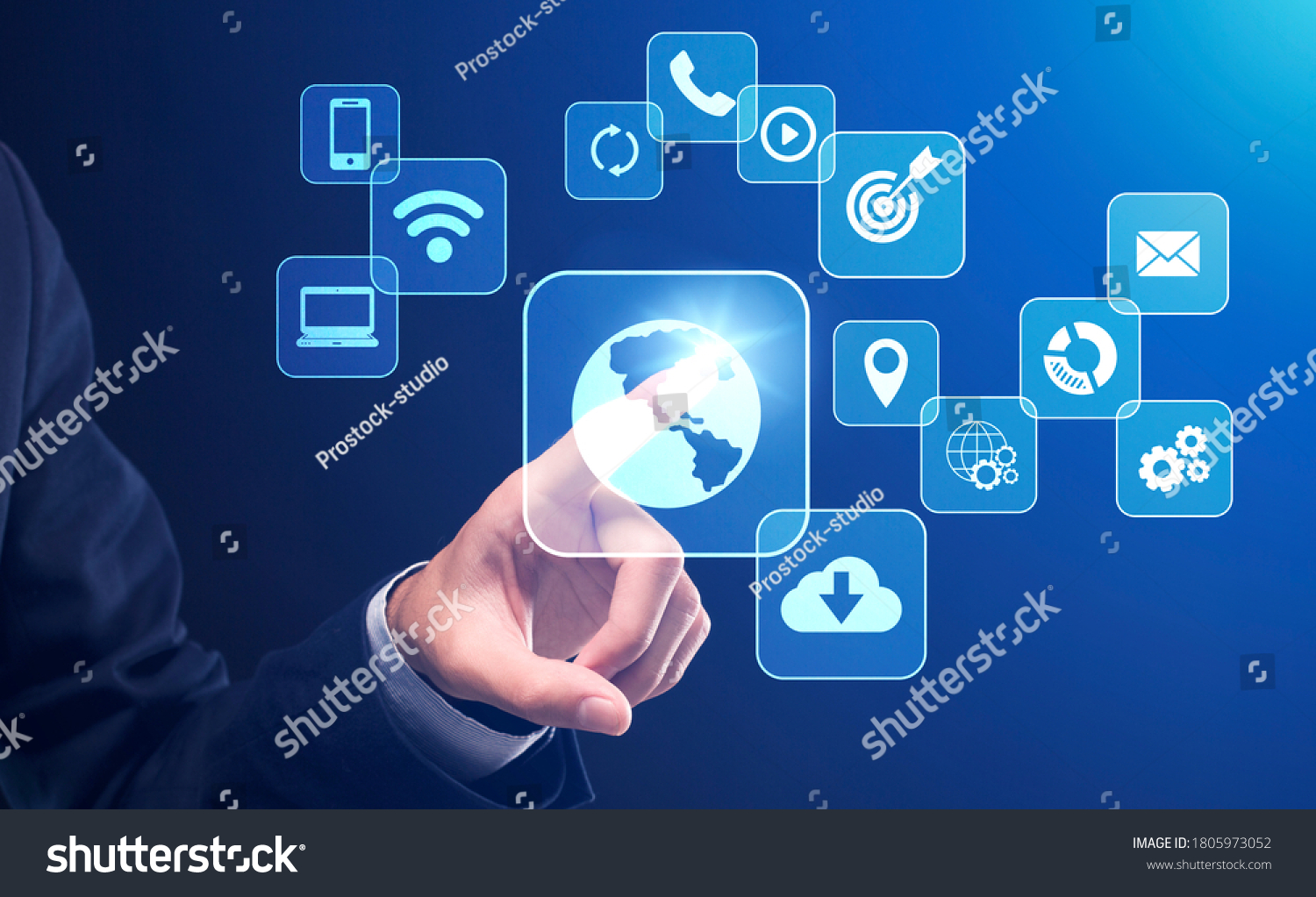 Business Technologies Businessman Pushing Button On Stock Photo ... Business Technologies Businessman Pushing Button On Stock Photo ...
