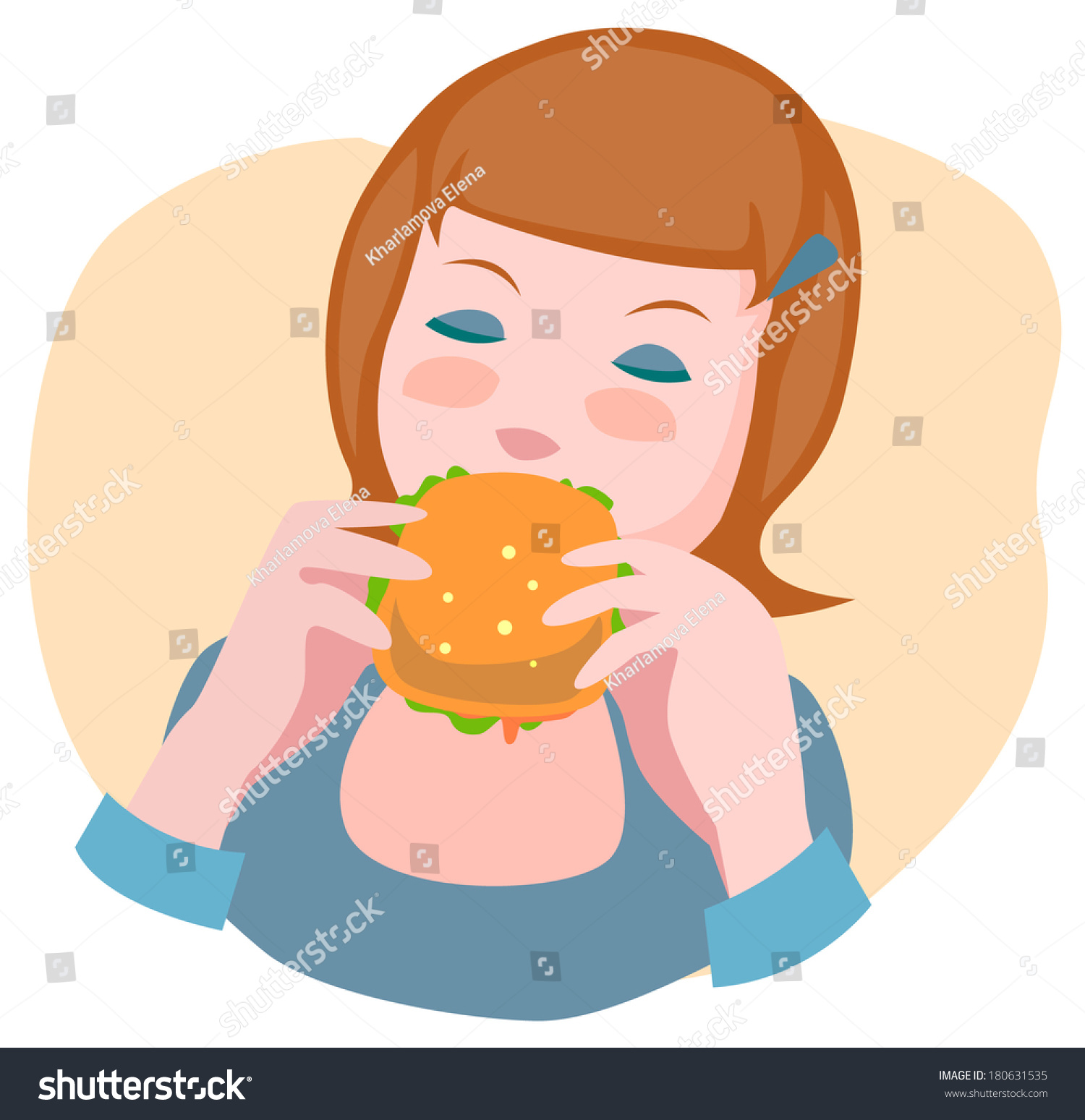 Girl Eating Hamburger Stock Vector Royalty Free 180631535 Shutterstock