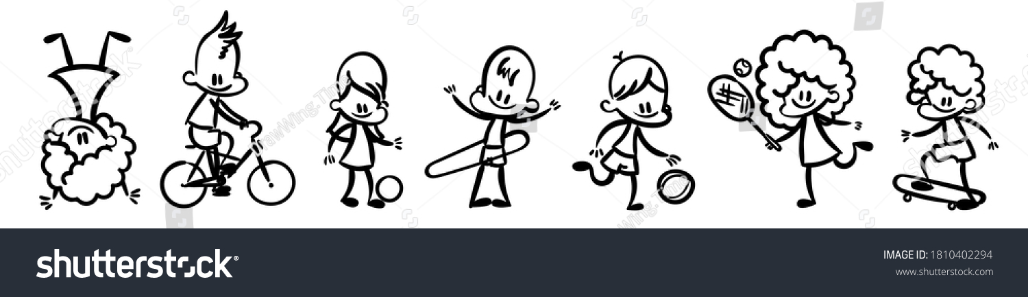 Collection Happy Cartoon Kids Lined Hand: เวกเตอร์สต็อก (ปลอดค่า ...