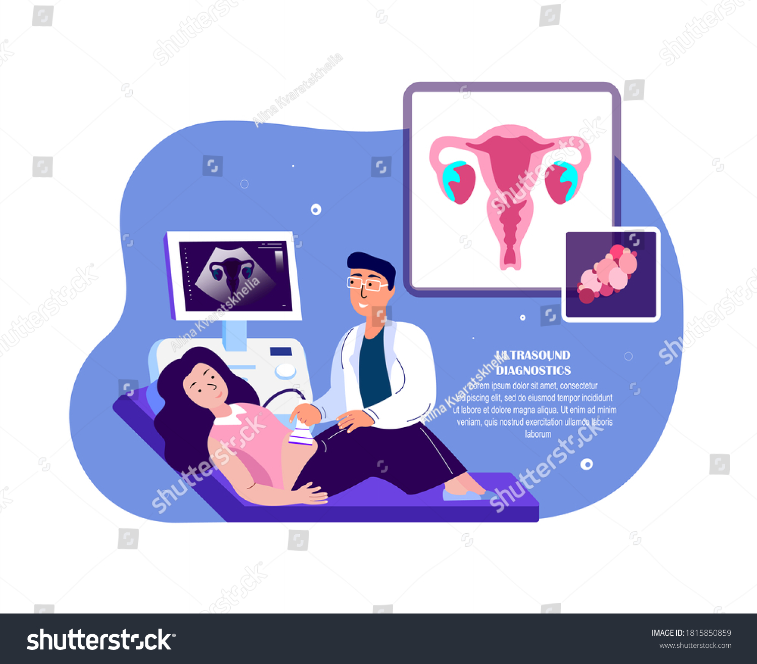 Gynecologist Doctor Examine Diagnosing Consultate Woman Stock Vector