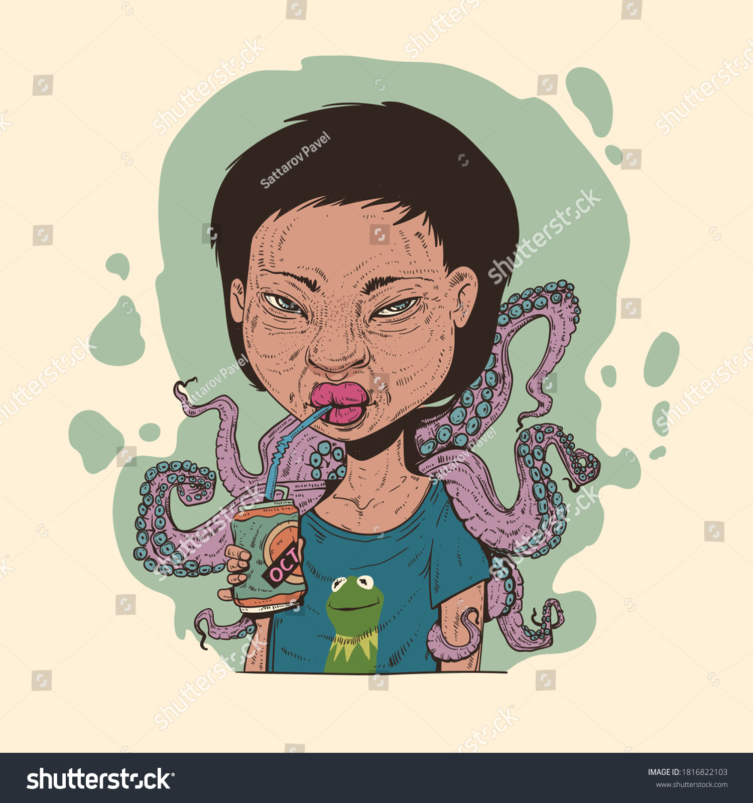 Girl Covered By Octopus Tentacles Stock Vector Royalty Free 1816822103 Shutterstock