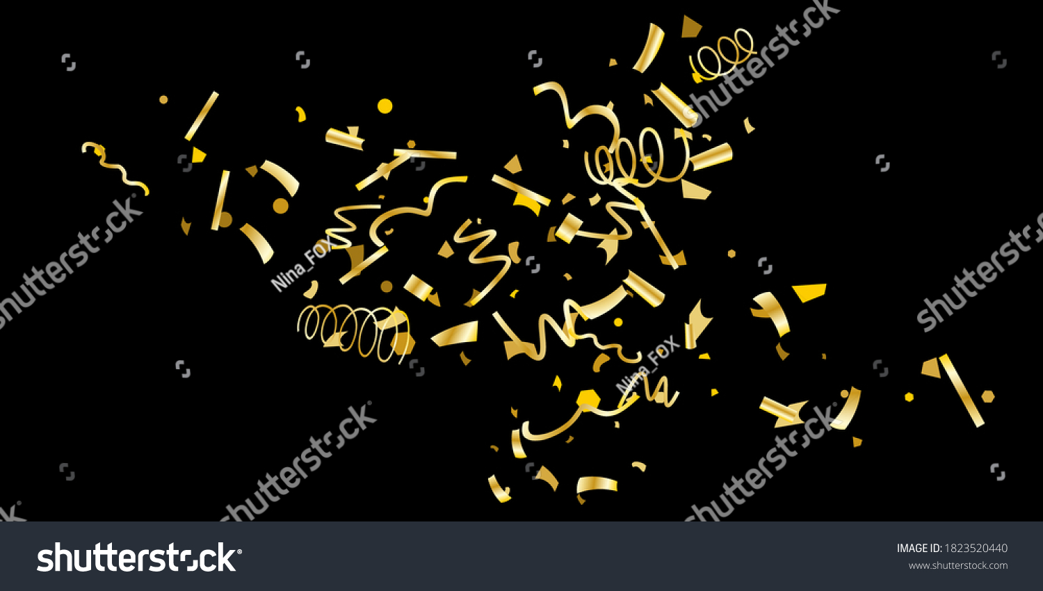 Golden Glitter Confetti On Black Background Stock Vector Royalty Free
