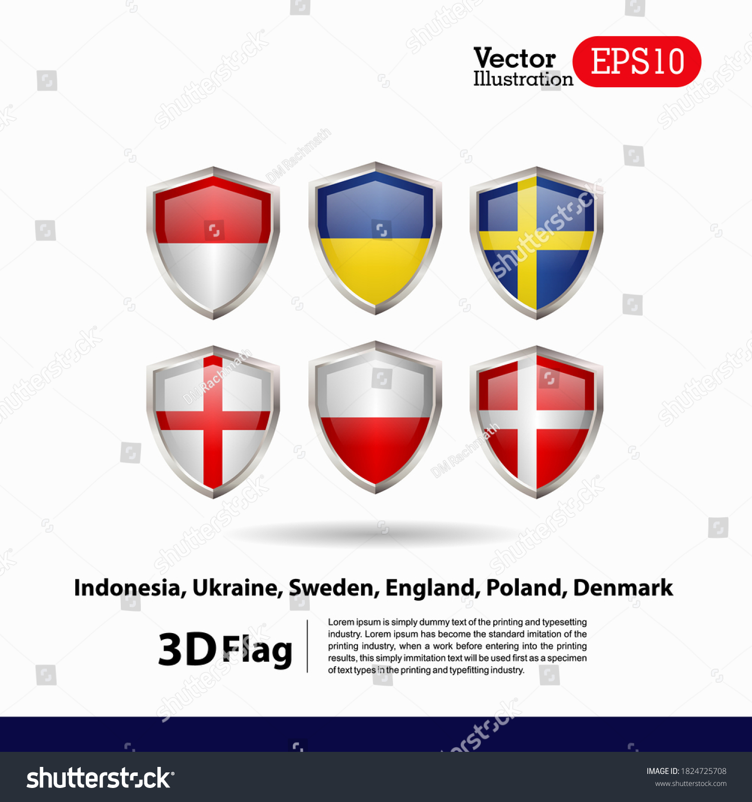 3d Shields Flags Vector Colored Design Stock Vector (Royalty Free ...