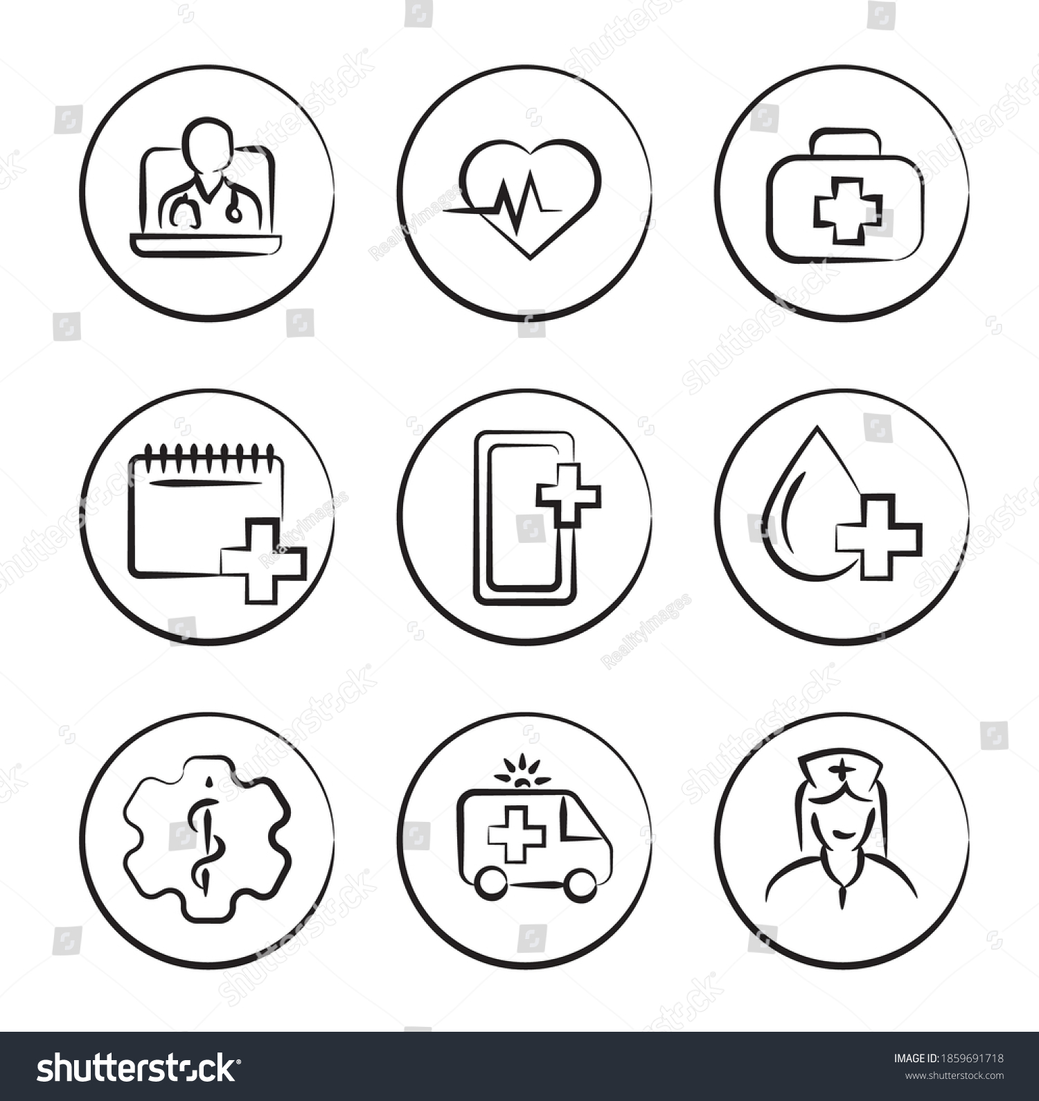 Hand Drawn Collection Medical Symbols Stock Vector (royalty Free
