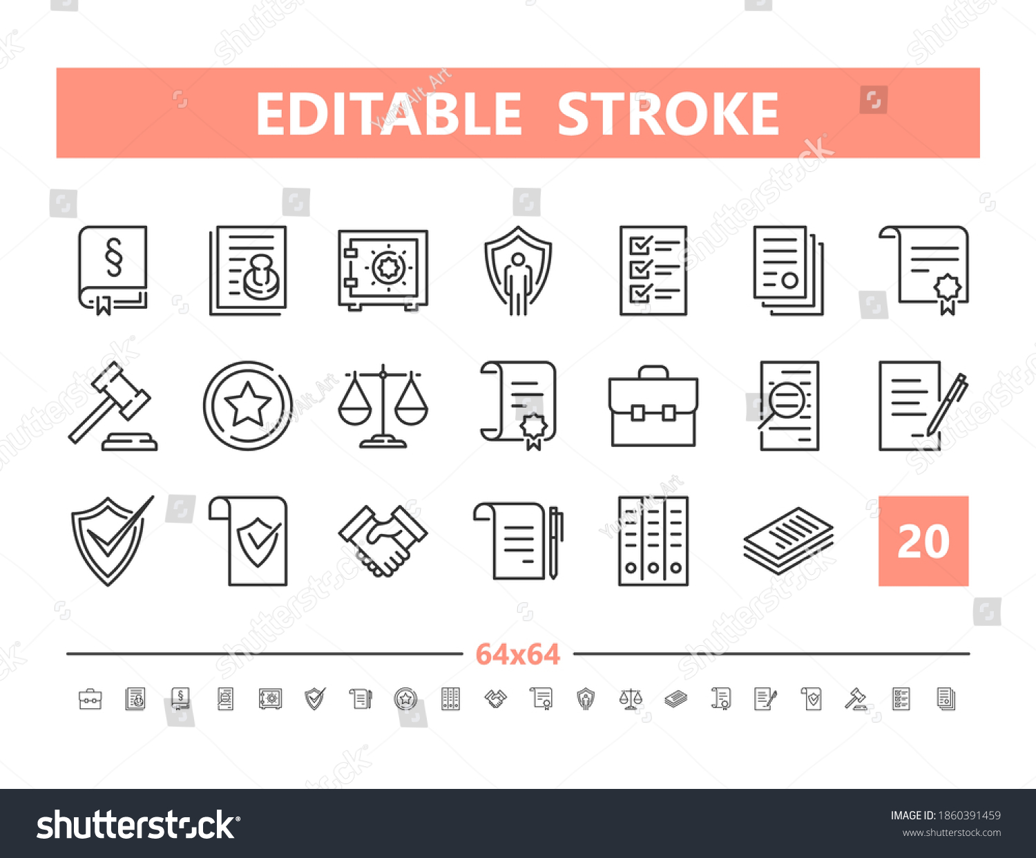 Legal Documents 20 Line Icons Vector Stock Vector Royalty Free