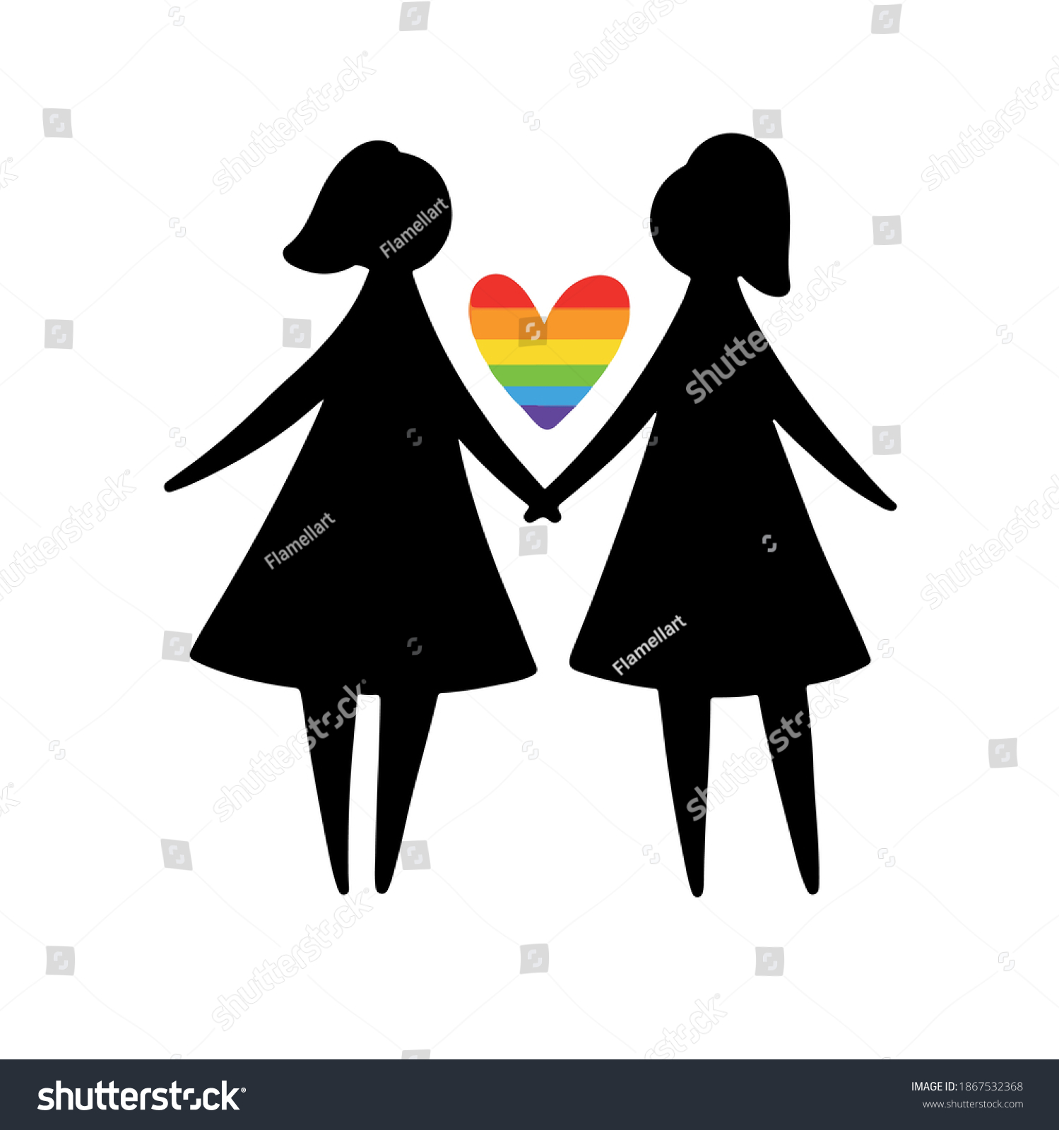 Lesbian Couple Silhouette Illustration Black Color Stock Vector