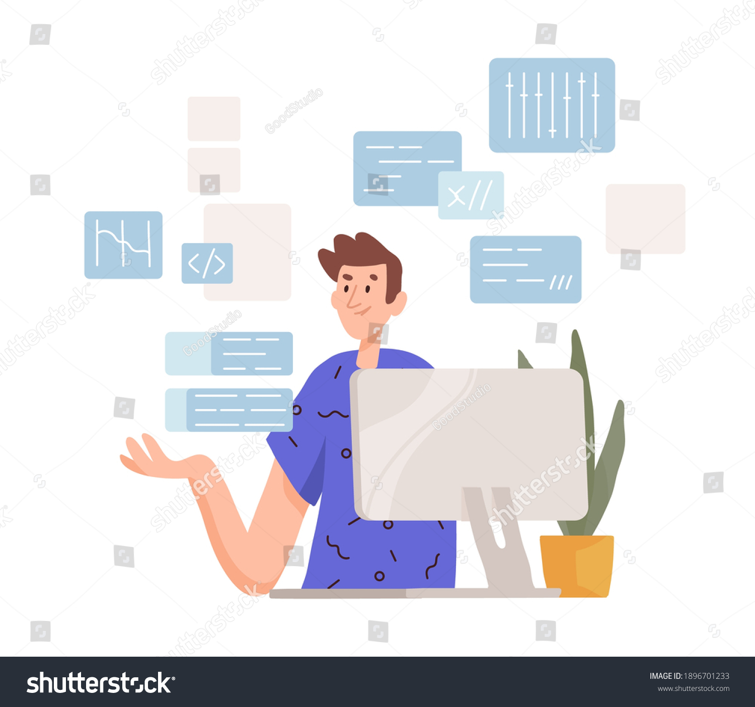 Thoughtful Man Working Computer Programmer Coding Stock Vector (Royalty ... Thoughtful Man Working Computer Programmer Coding Stock Vector (Royalty ...