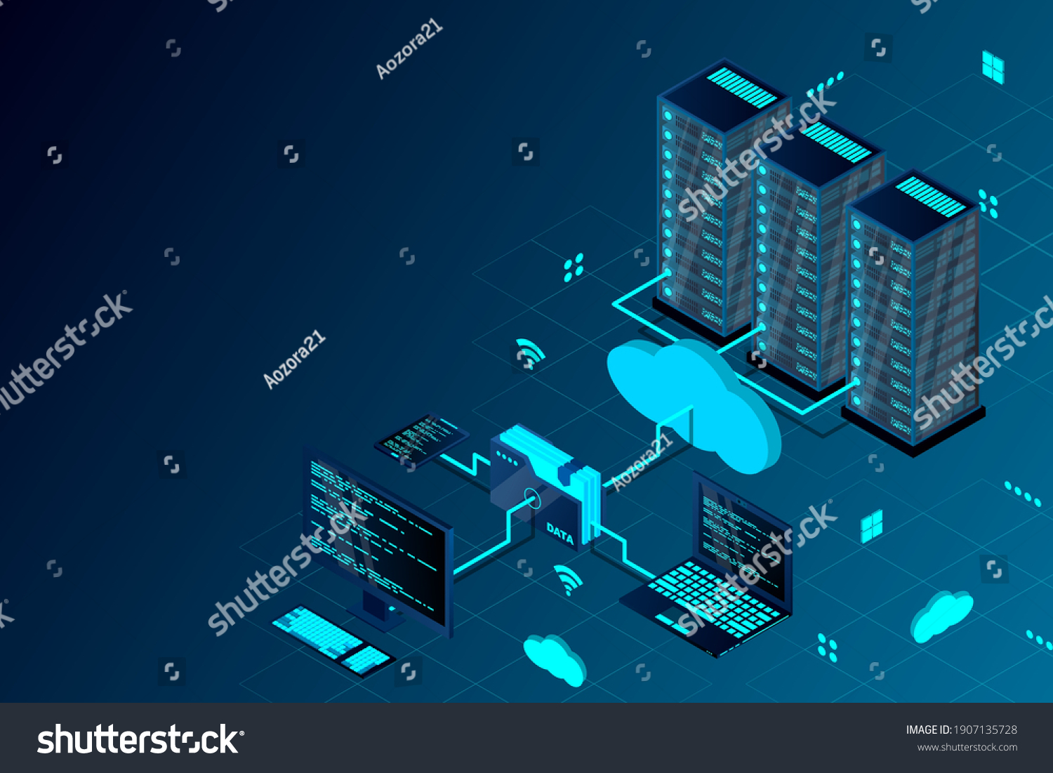 Cloud Computing Concept Isometric Vector Illustration Stock Vector 0540