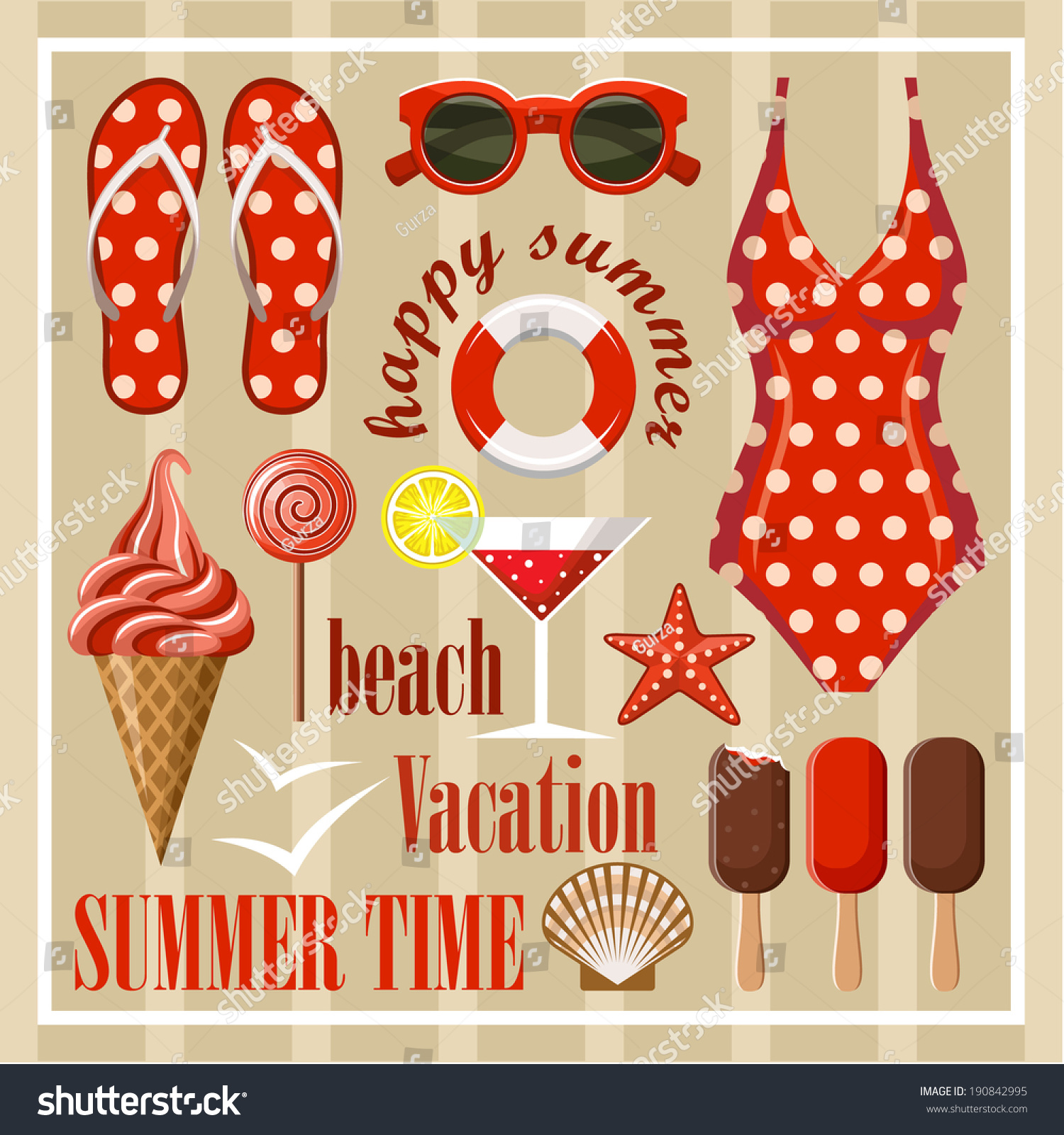 Summer Beach Set Vector: เวกเตอร์สต็อก (ปลอดค่าลิขสิทธิ์) 190842995 | Shutterstock