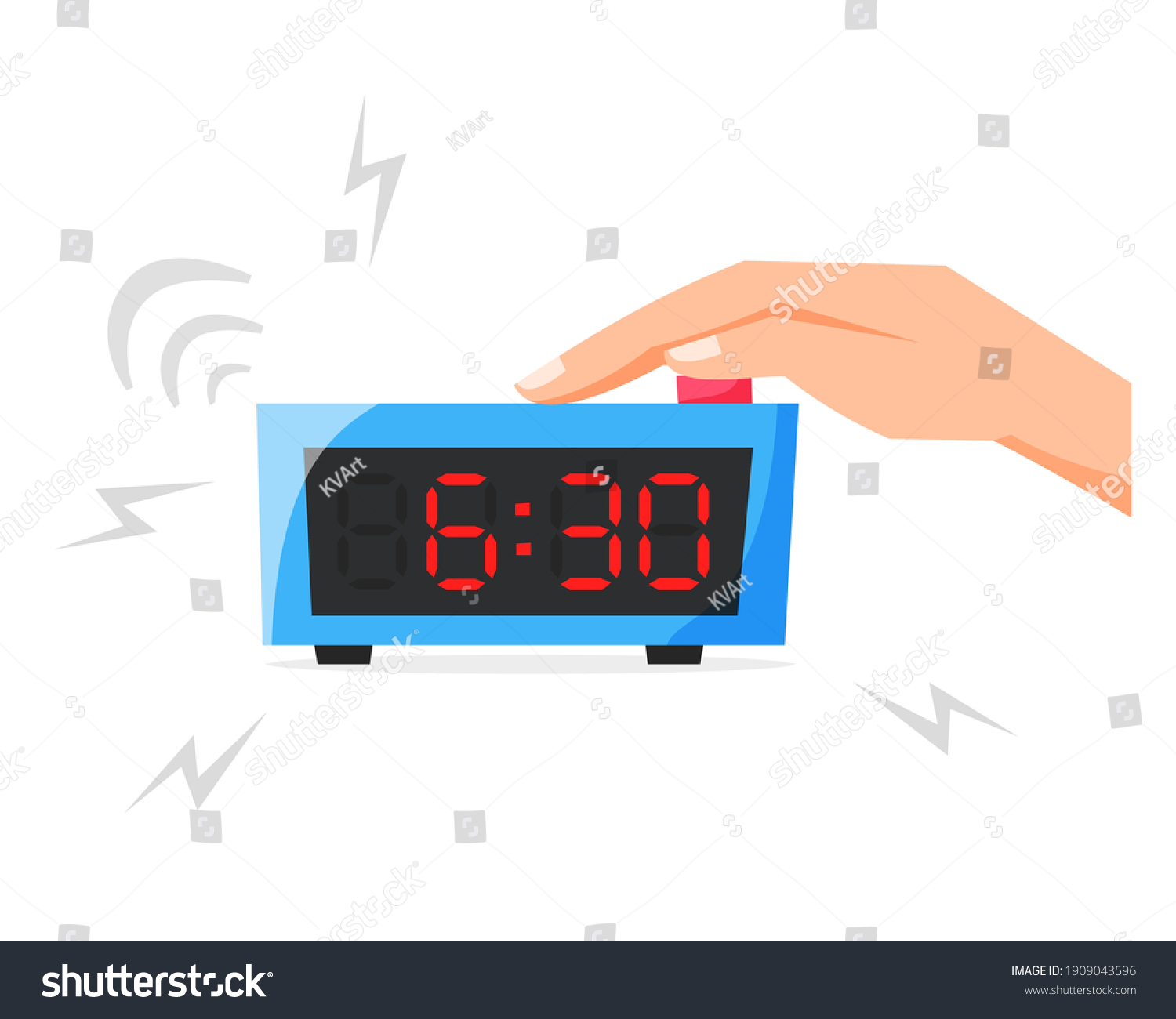 Turn Ringing Alarm Clock Pressing Button Stock Vector Royalty Free