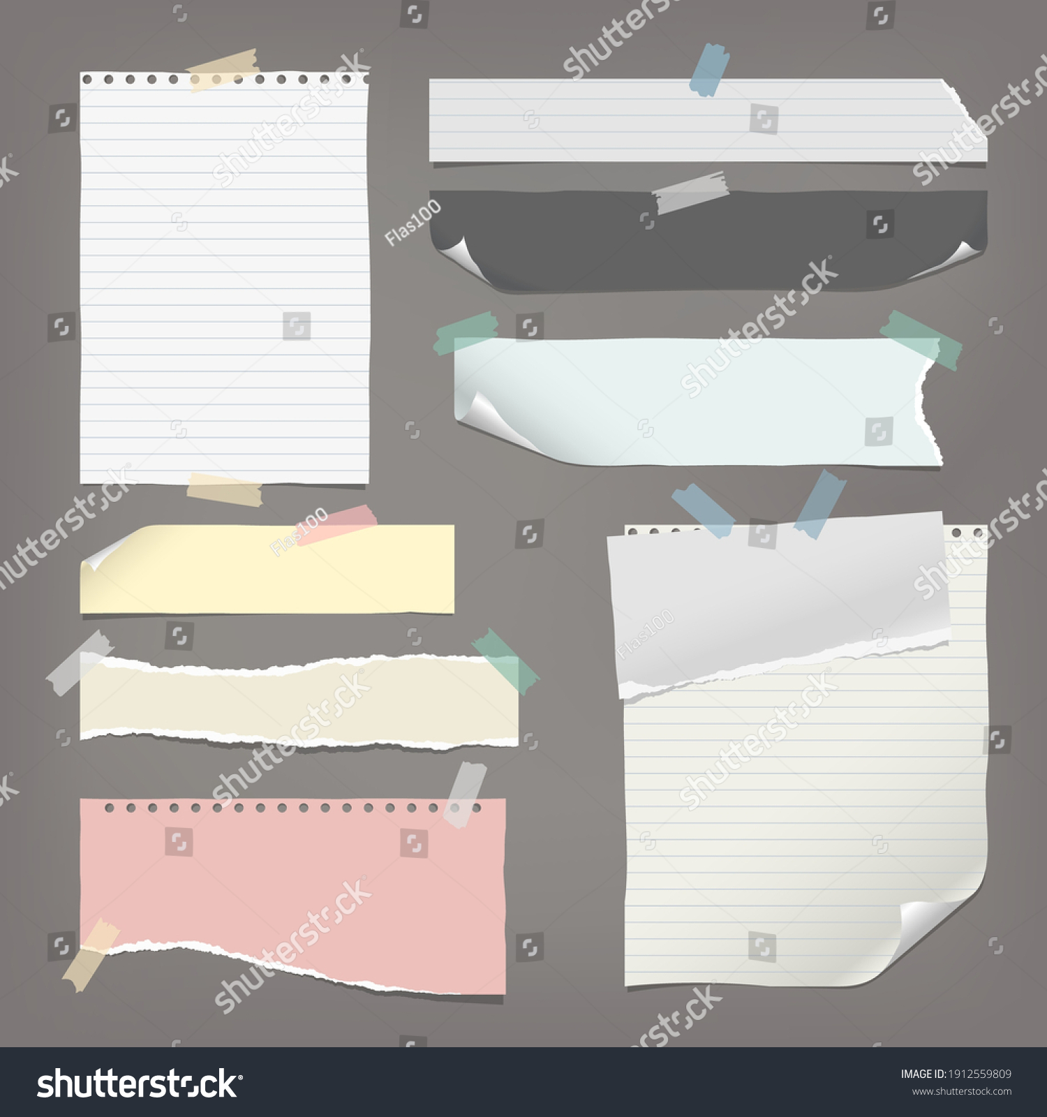 Set Torn White Colorful Note Notebook Stock Vector (royalty Free
