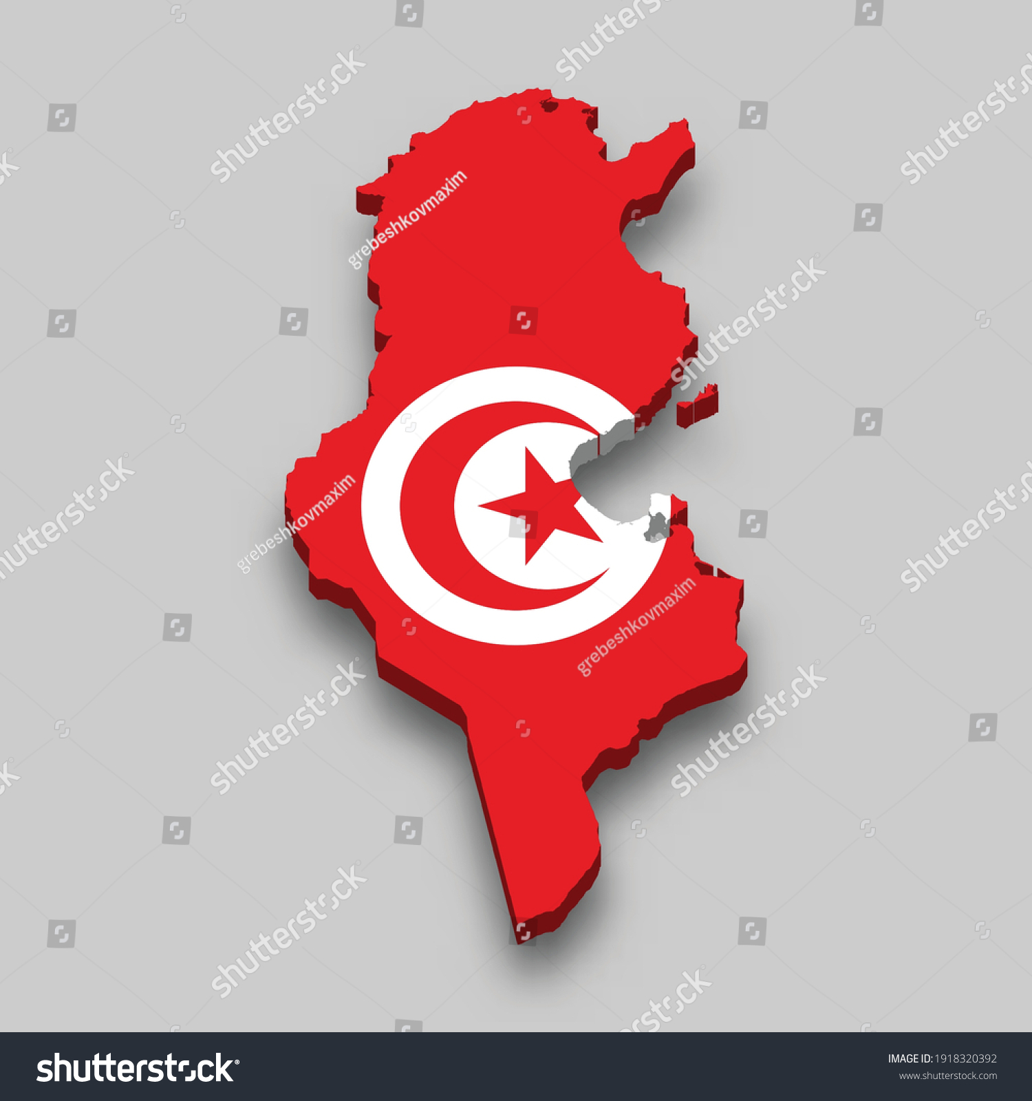 3d Isometric Map Tunisia National Flag Stock Vector Royalty Free
