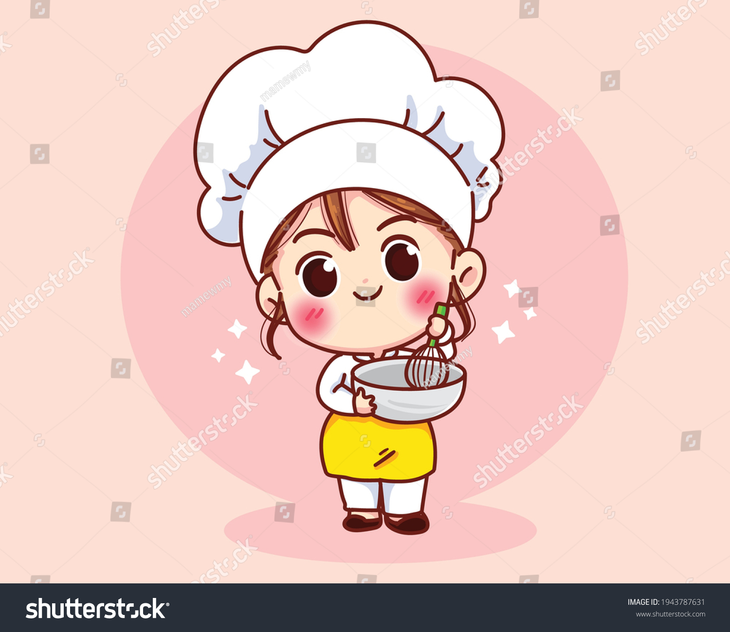 Cute Bakery Chef Girl Smiling Uniform Stock Vector Royalty Free