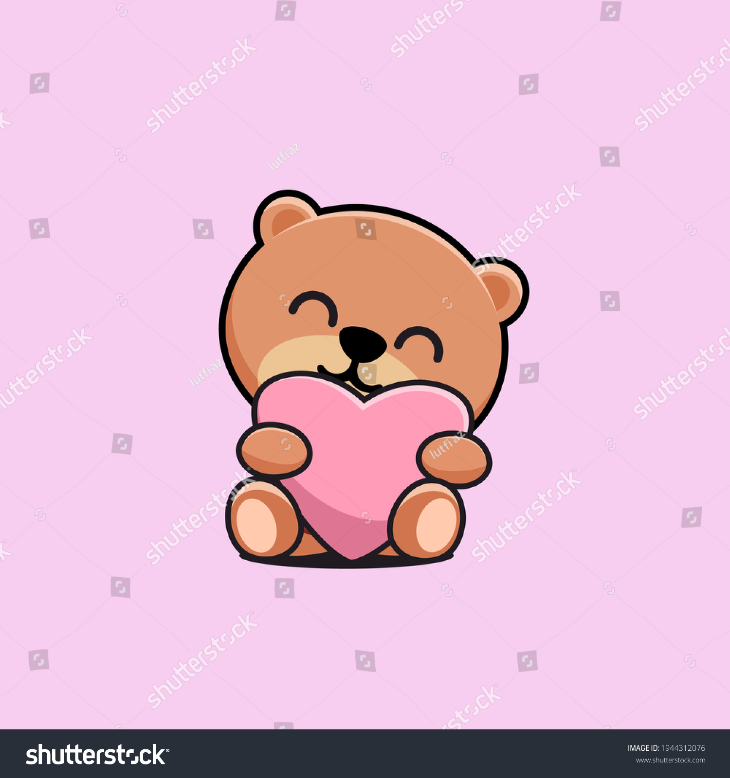Illustration Cute Bear Hugging Heart Vector Stock Vector Royalty Free 1944312076 Shutterstock