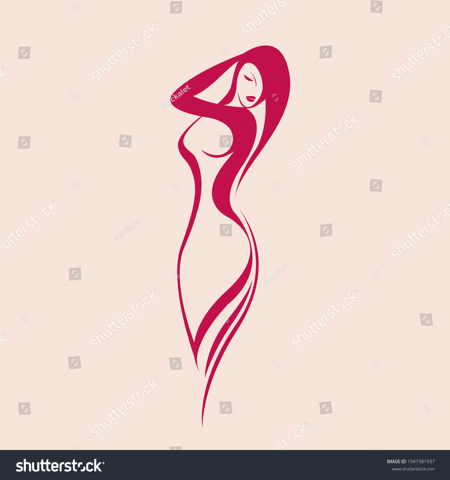 Woman Body Logoyoung Female Silhouettelong Wavy Stock Vector Royalty Free 1947381937