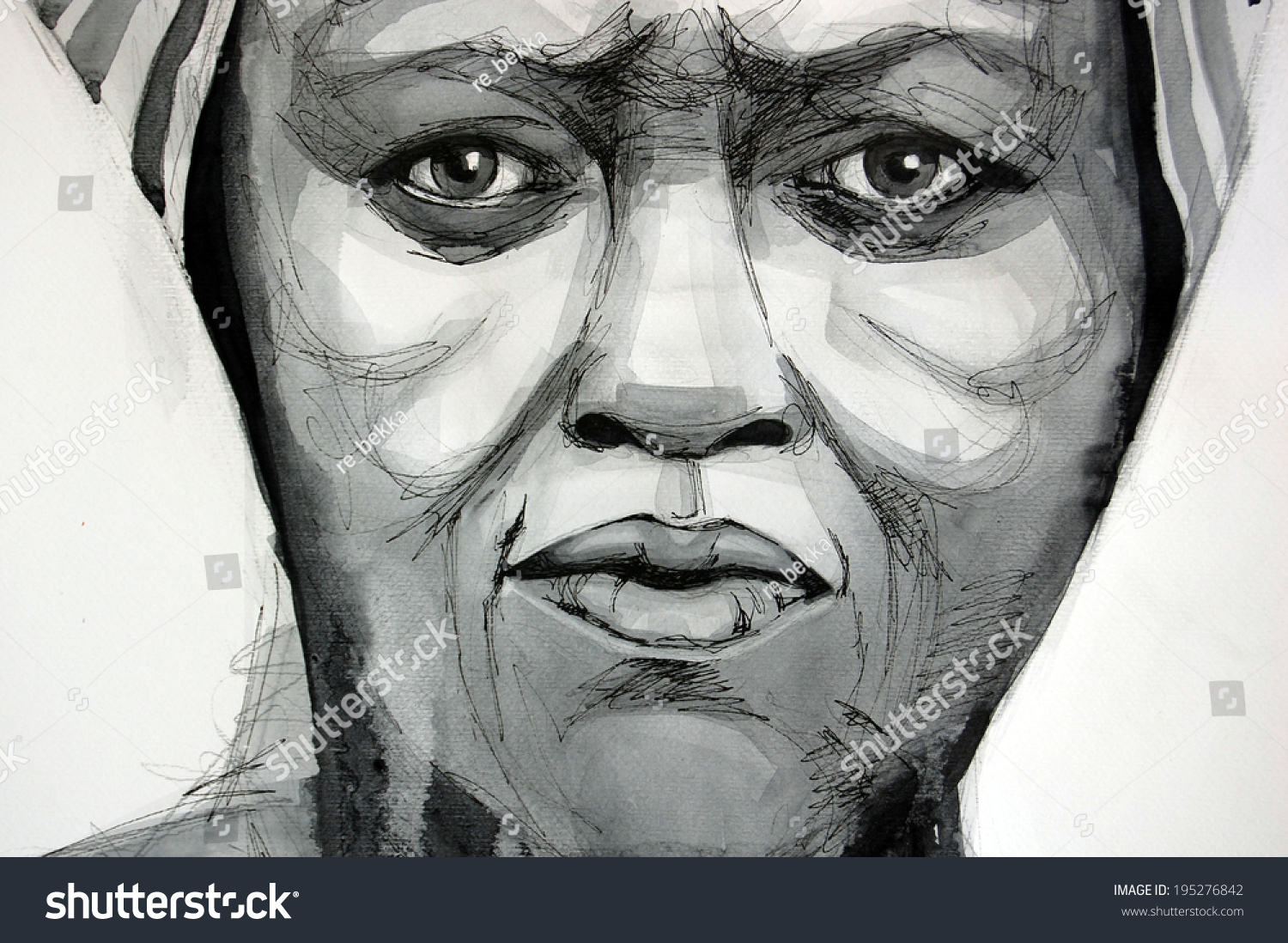 Watercolor Illustration African American Woman Handmade Stock