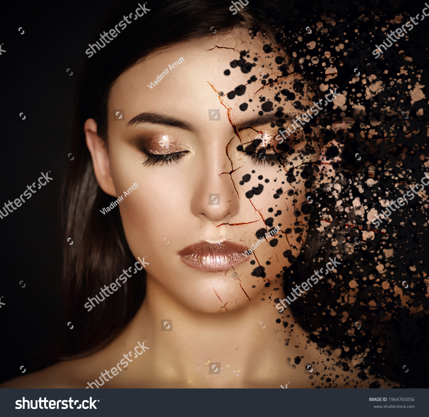 Woman Face Disintegrates Skincare Concept Stock Photo 1964765056 ... Woman Face Disintegrates Skincare Concept Stock Photo 1964765056 ...