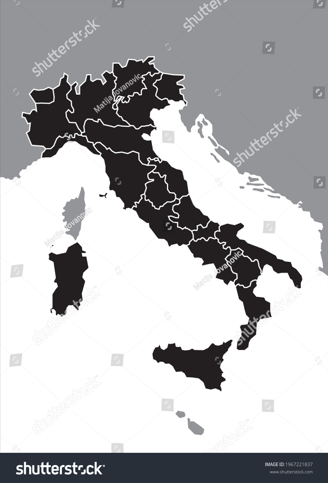 Map Italy Black Thick Outline Highlighted Vector Image Images