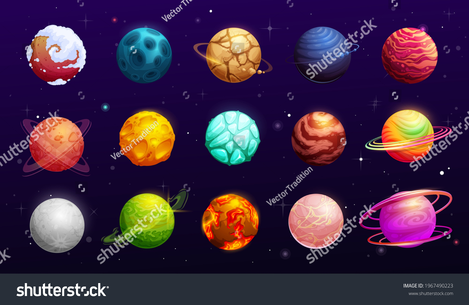 Fantasy Space Planets Cartoon Alien Galaxy Stock Vector (Royalty Free ...