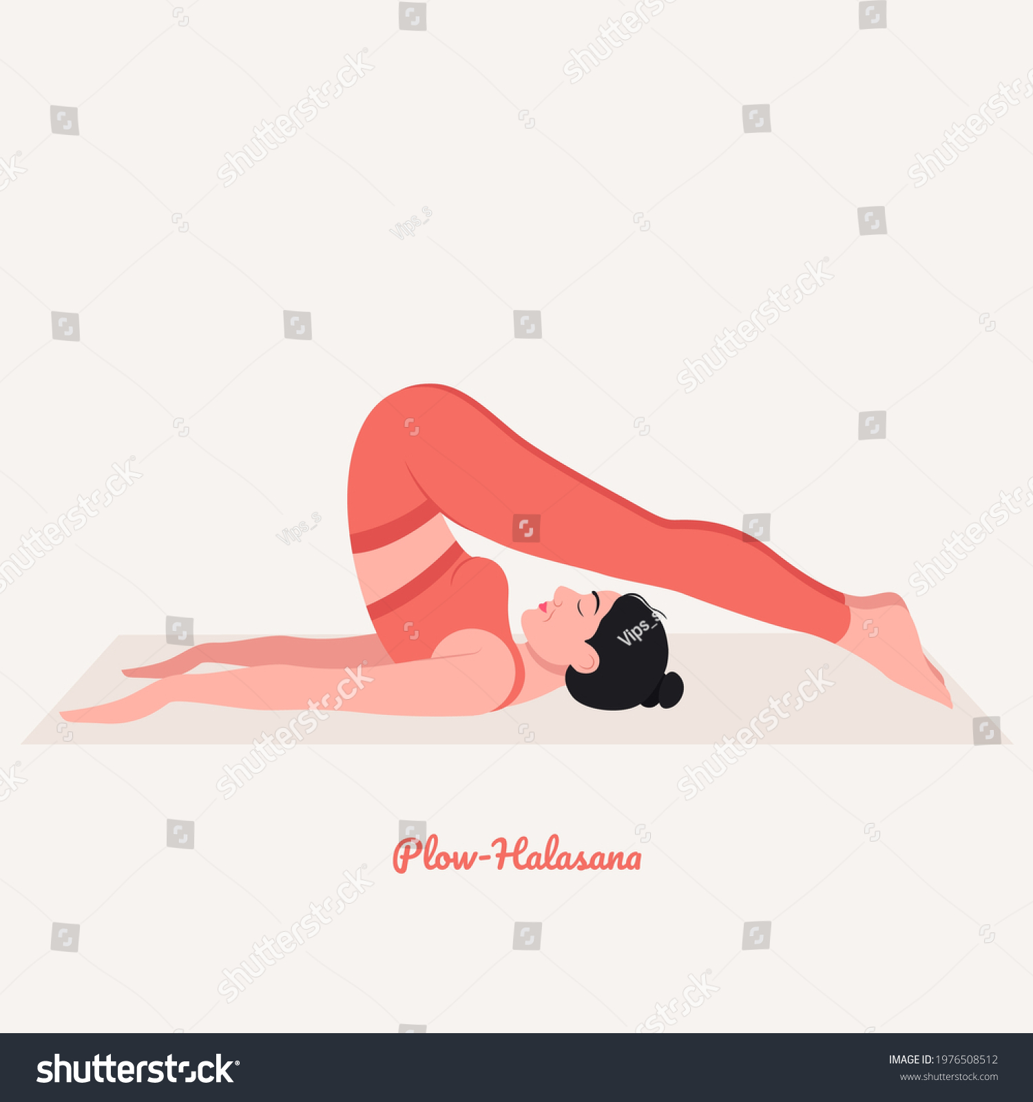 Plow Halasana Yoga Pose Young Woman Stock Vector Royalty Free