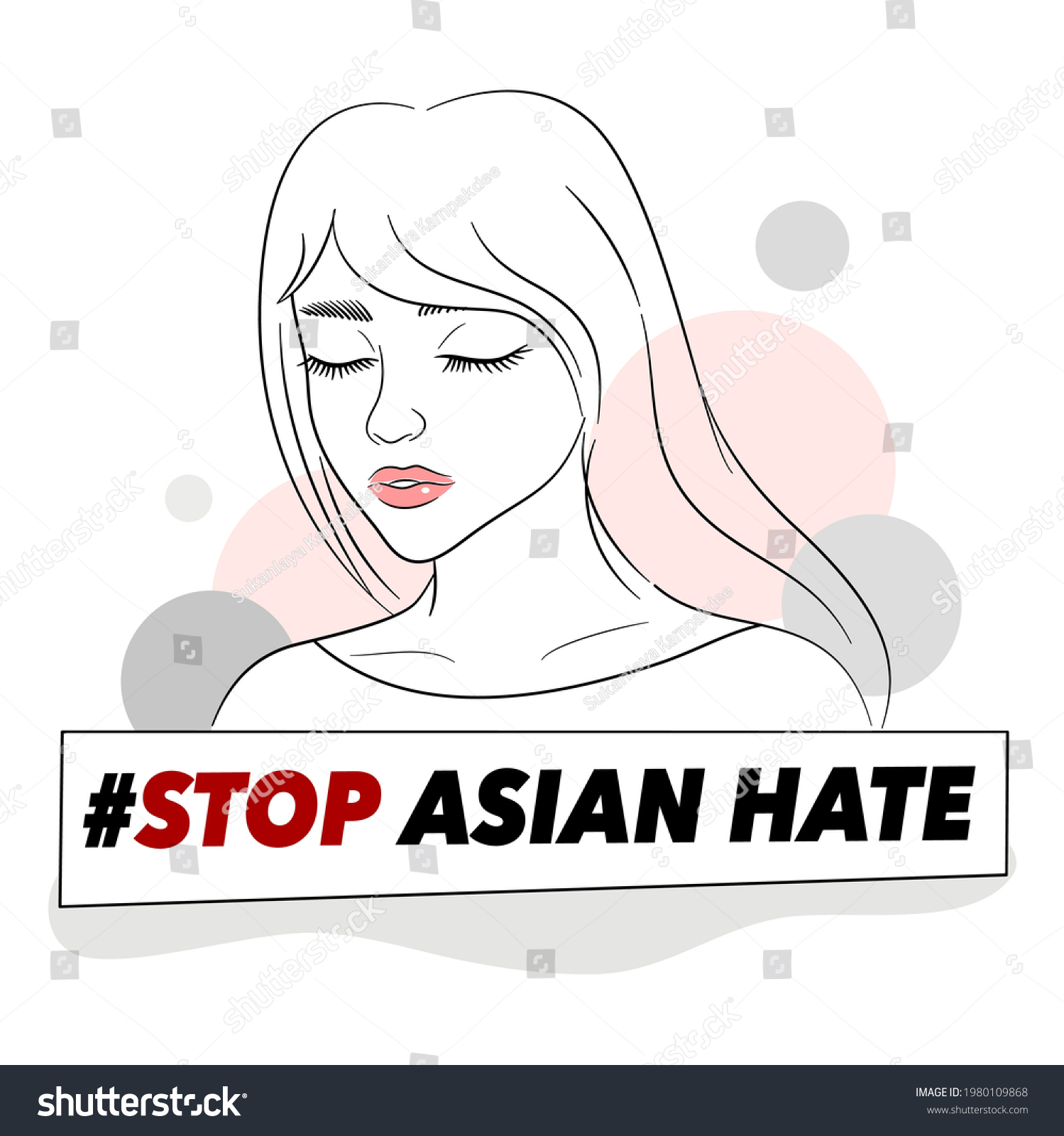 Stop Asian Hate Activism Woman Standing Stock Vector Royalty Free