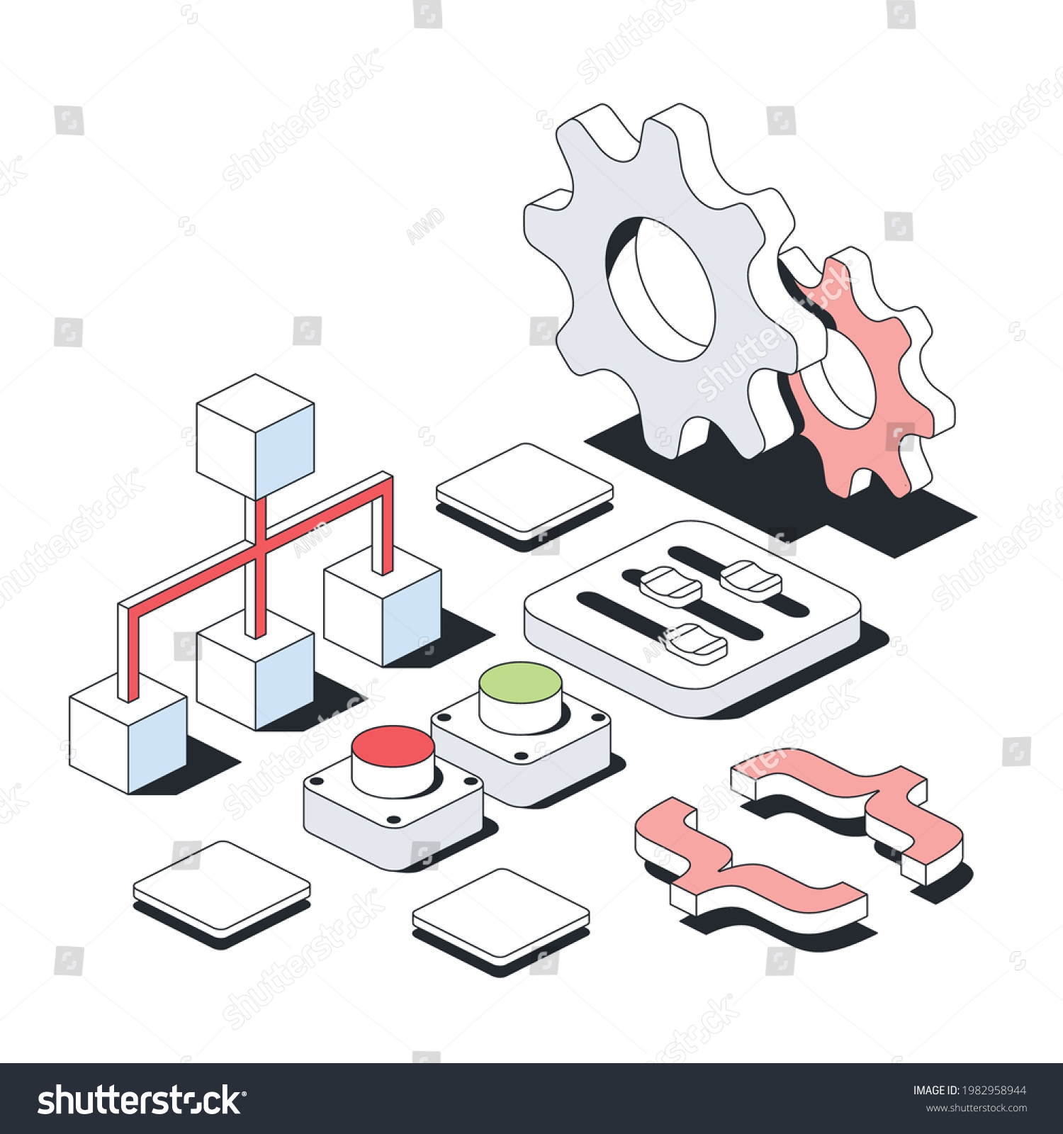 Development Gears Structure Settings Start Stop Stock Vector (Royalty ...