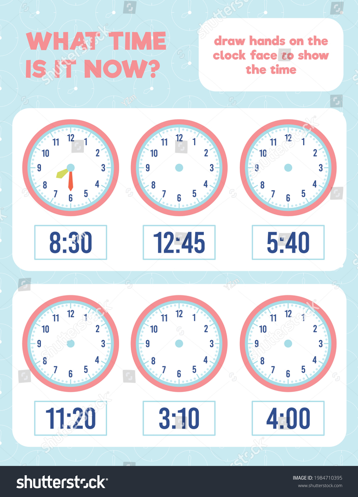 What Time Draw Hands On Clock Stock Vector (Royalty Free) 1984710395 ...