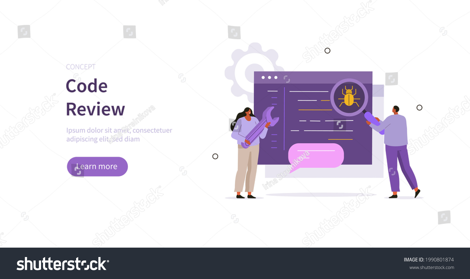 People Characters Reviewing Program Code Developers Stock Vector
