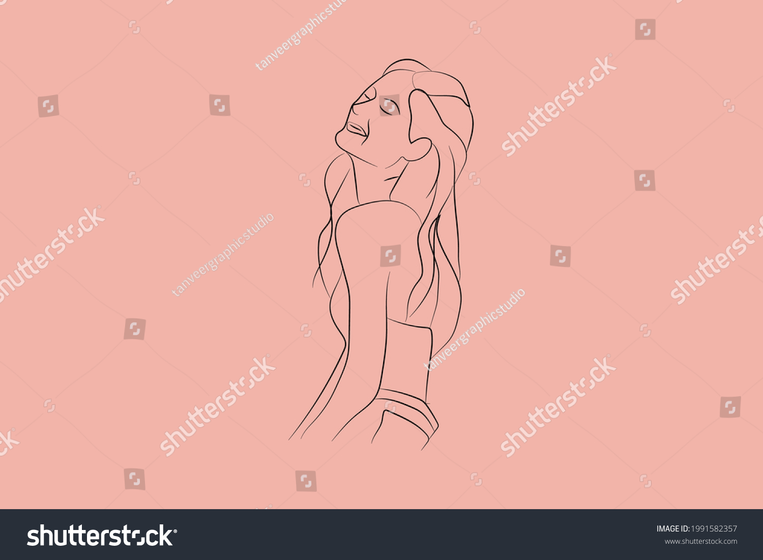 Abstract Handdrawn Line Drawing Minimal Woman Stock Vector Royalty