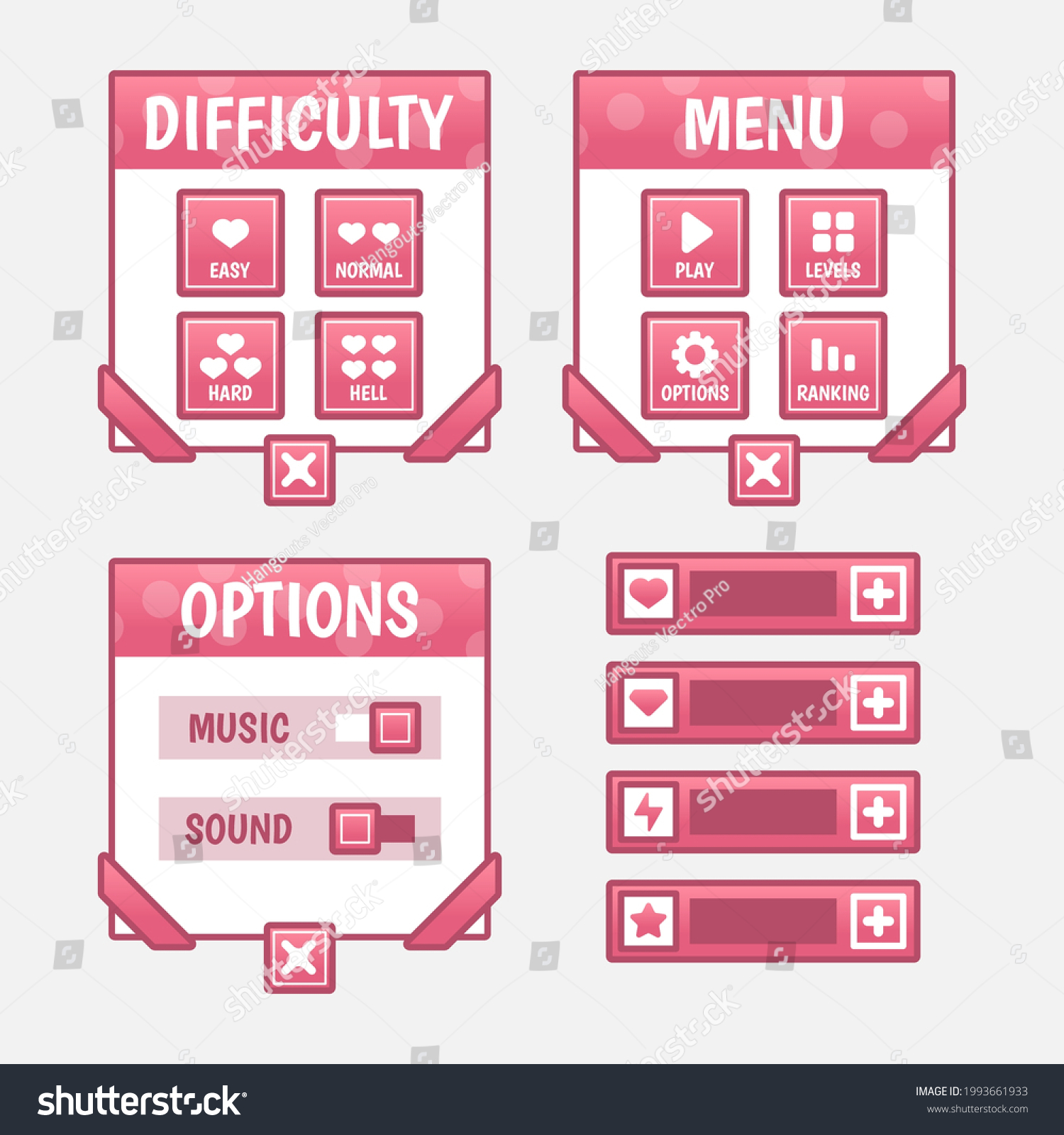 Vector Game Template Gui Kit Interface Stock Vector (Royalty Free ...