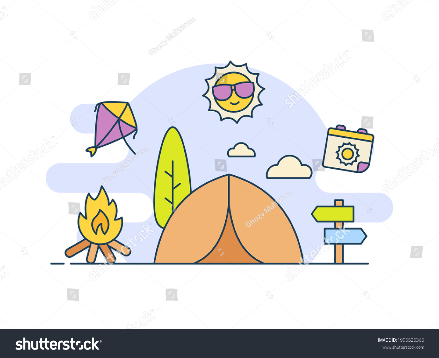 Traveling Summer Camp Icon Icons Set Stock Vector Royalty Free