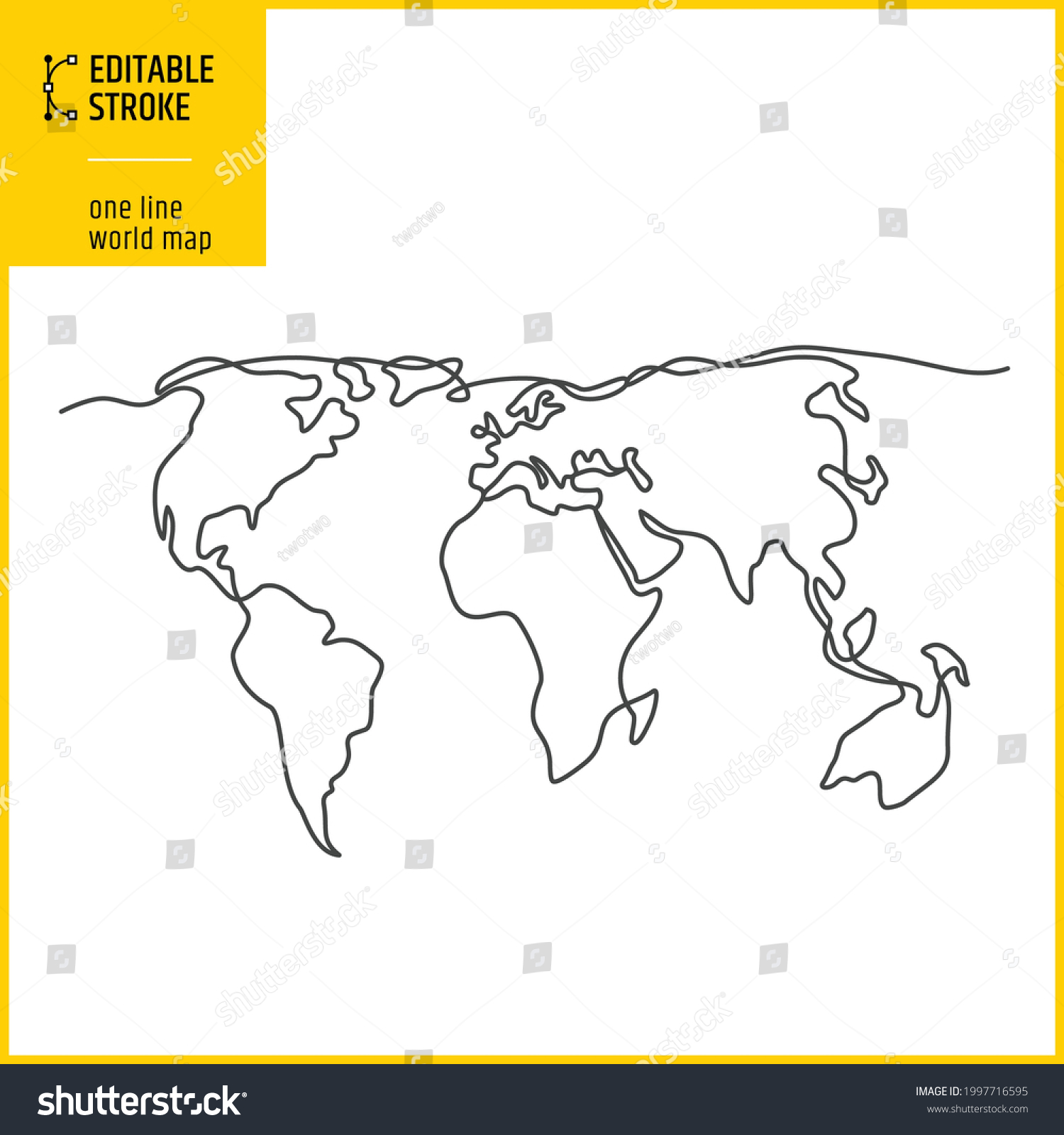 One Line Style World Map Editable Stock Vector (Royalty Free ...