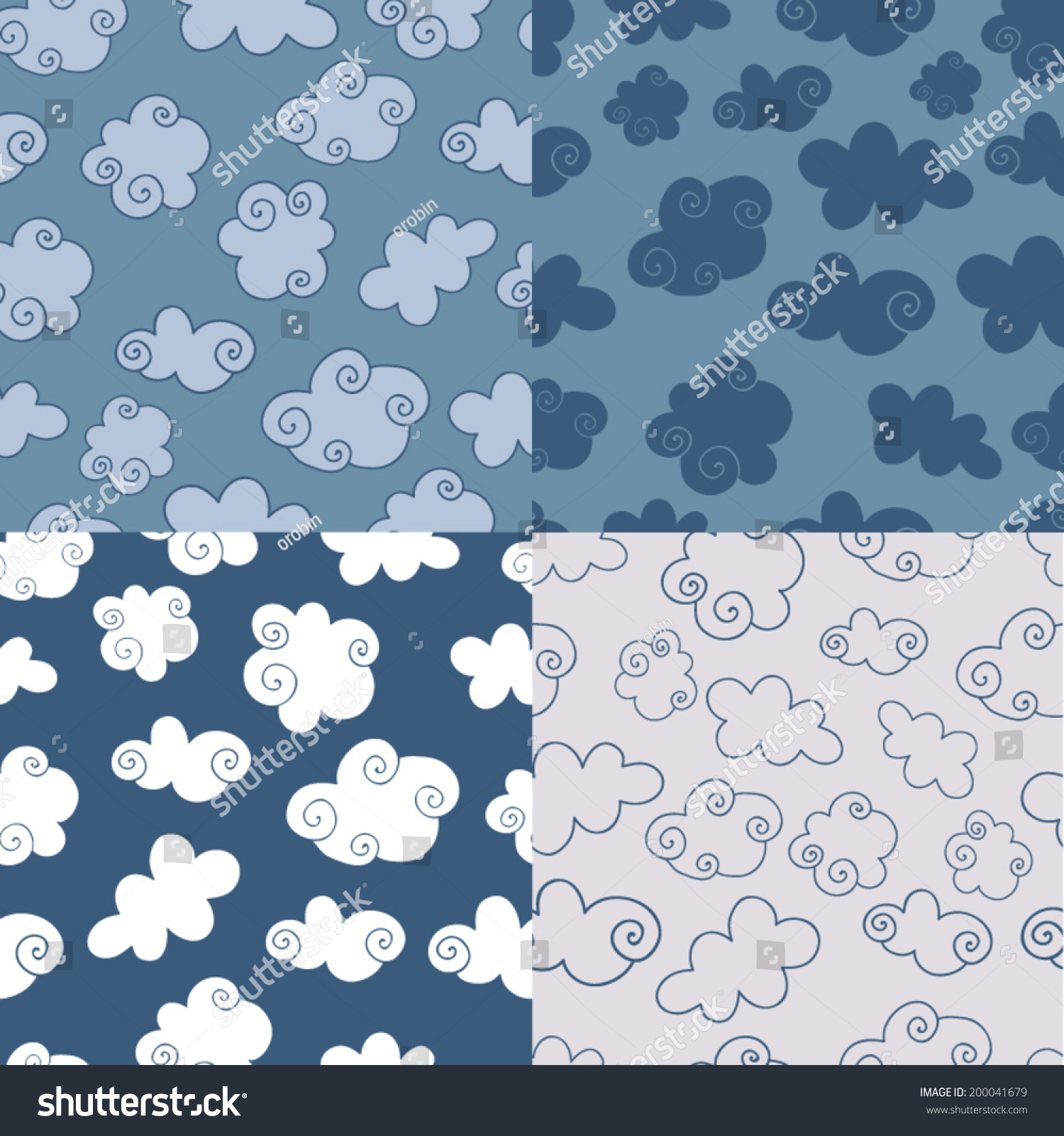 Cute Clouds Seamless Pattern Set Stock Vector (Royalty Free) 200041679 ...