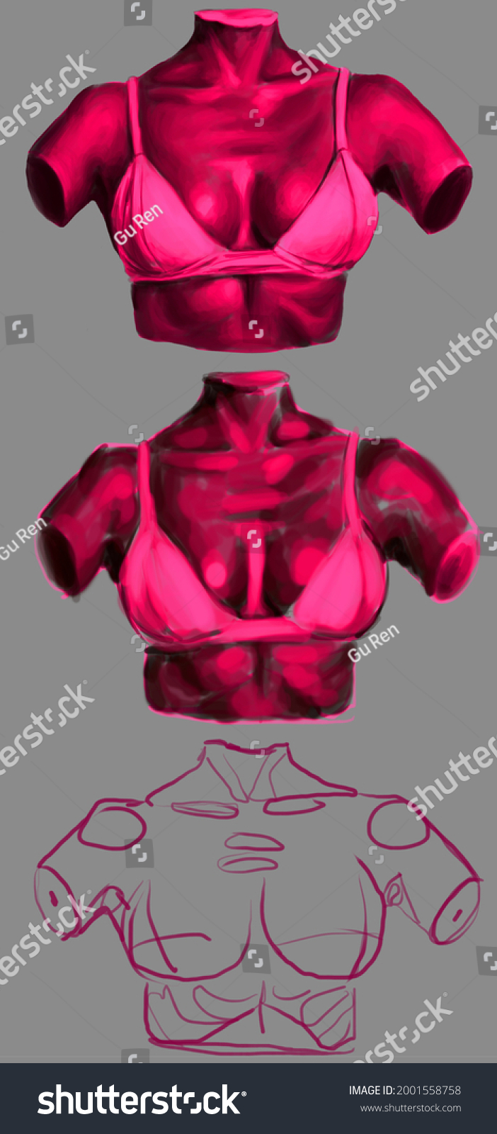 How Draw Female Breast Bra Step Stock Illustration 2001558758