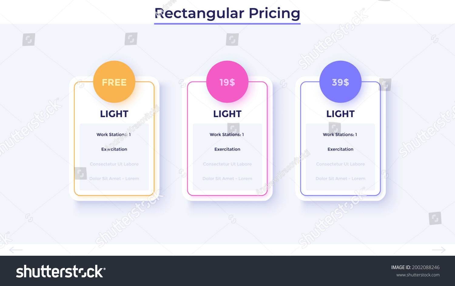 Three Rectangular Pricing Tables Account Versions Stock Vector (Royalty Free) 2002088246 ...