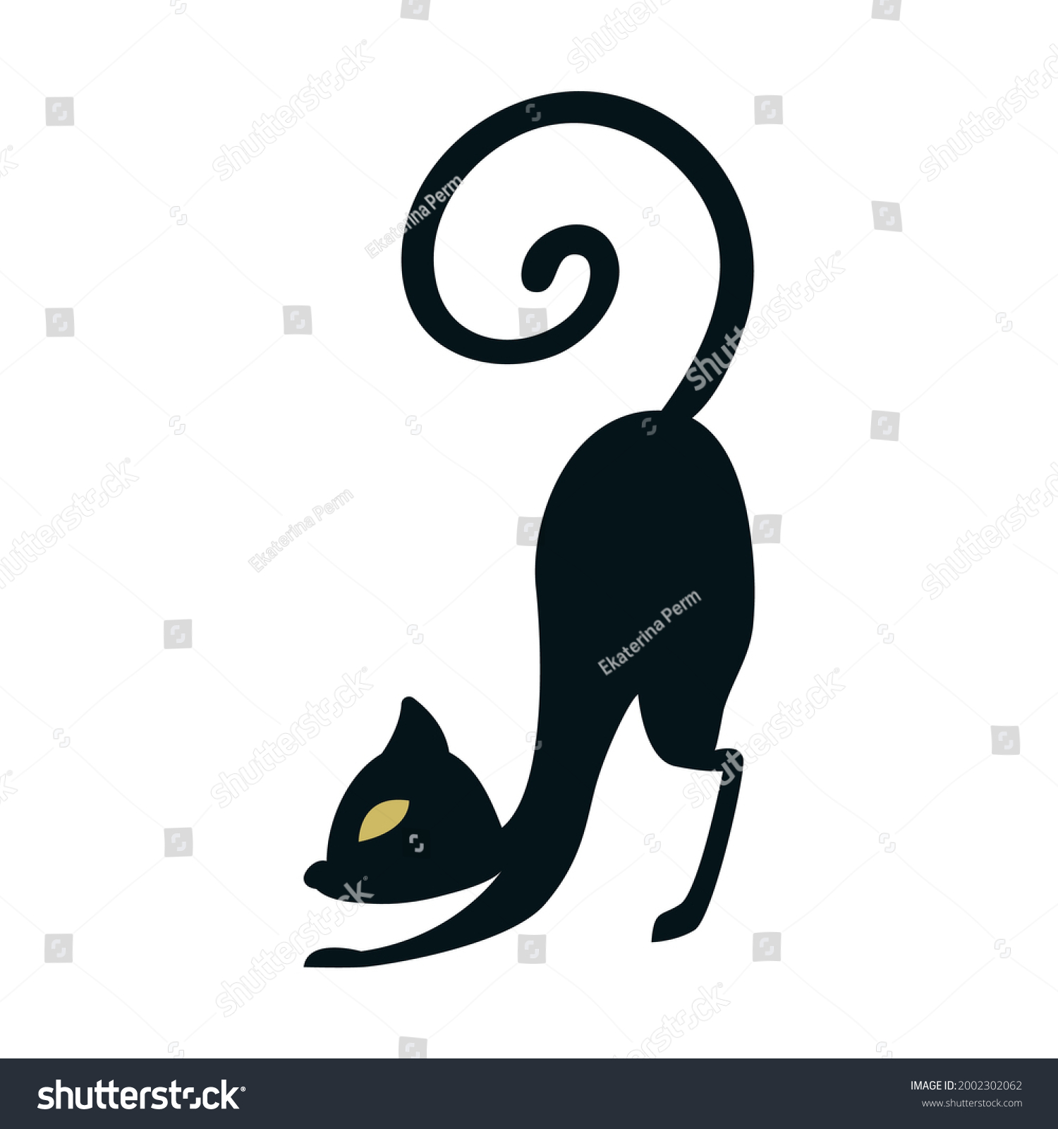 Black Silhouette Cat Arching Back Before Stock Vector Royalty Free