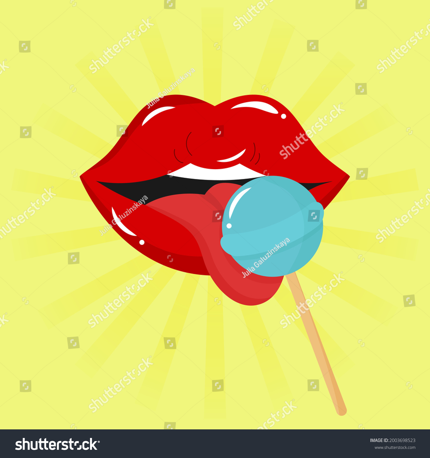 Sexy Lips Tongue Licking Lollipop Cartoon Stock Vector Royalty Free