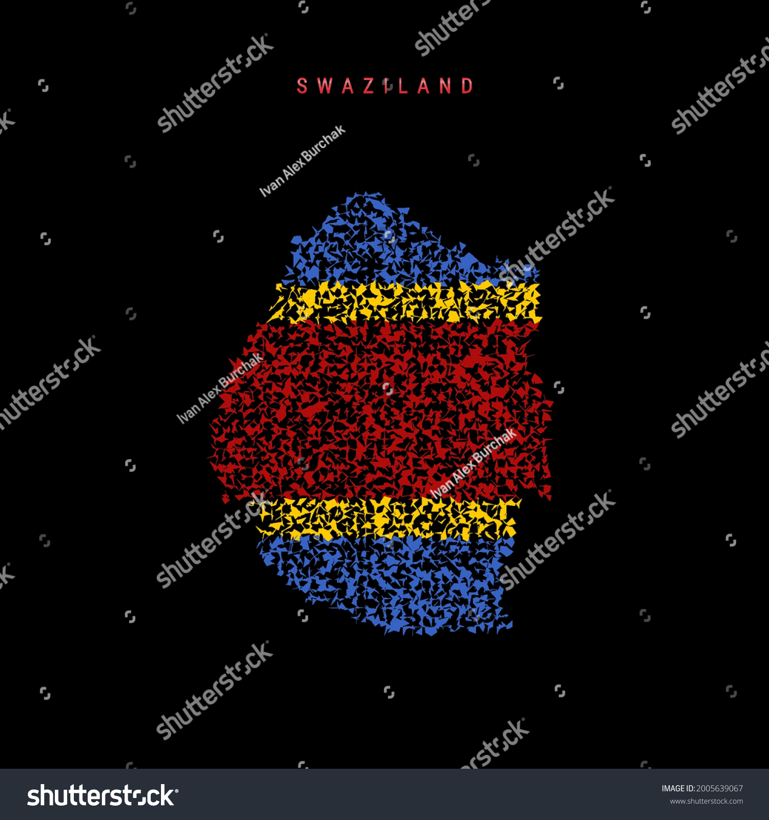 Swaziland Flag Map Chaotic Particles Pattern Stock Vector Royalty Free