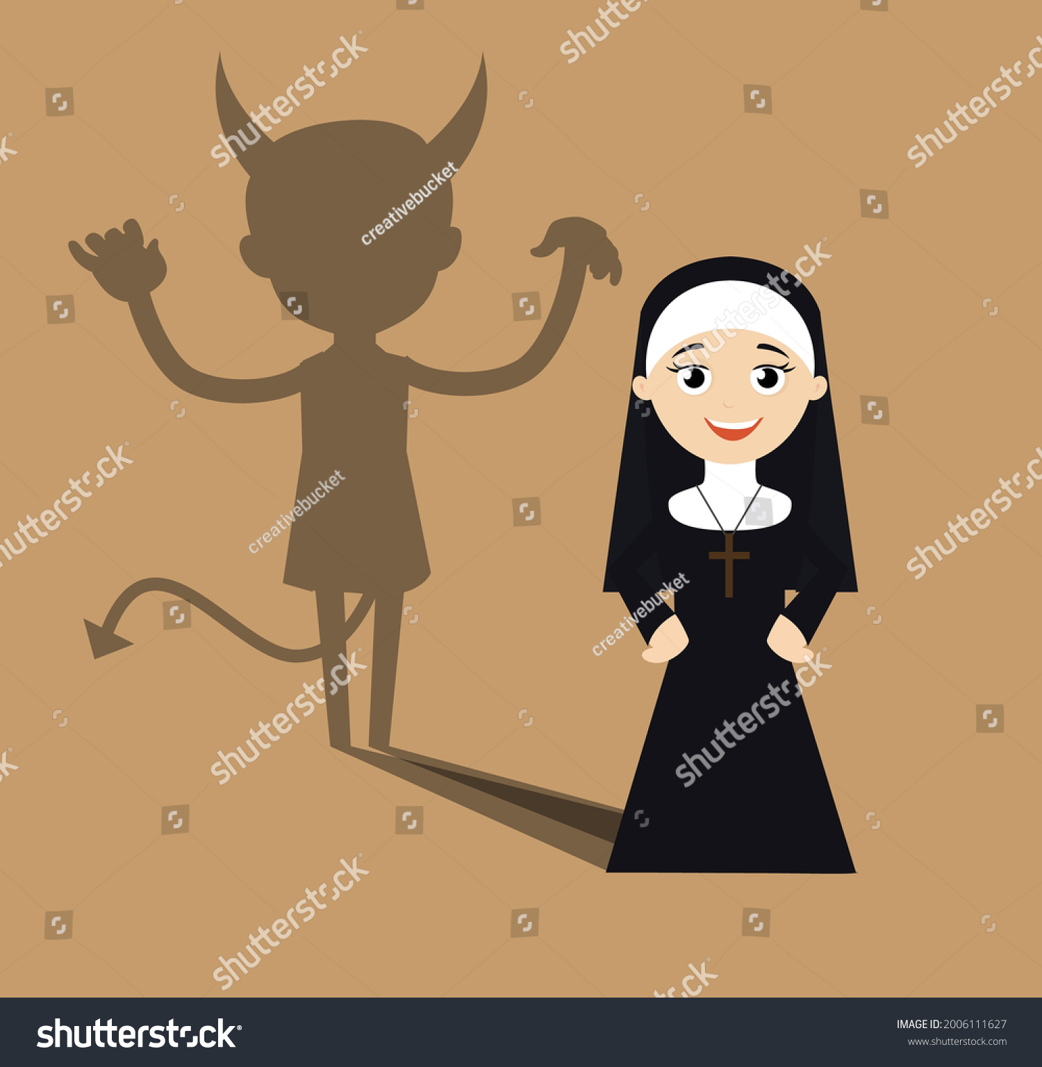 Nun Devil Inside Flat Vector Cartoon Stock Vector Royalty Free 2006111627 Shutterstock