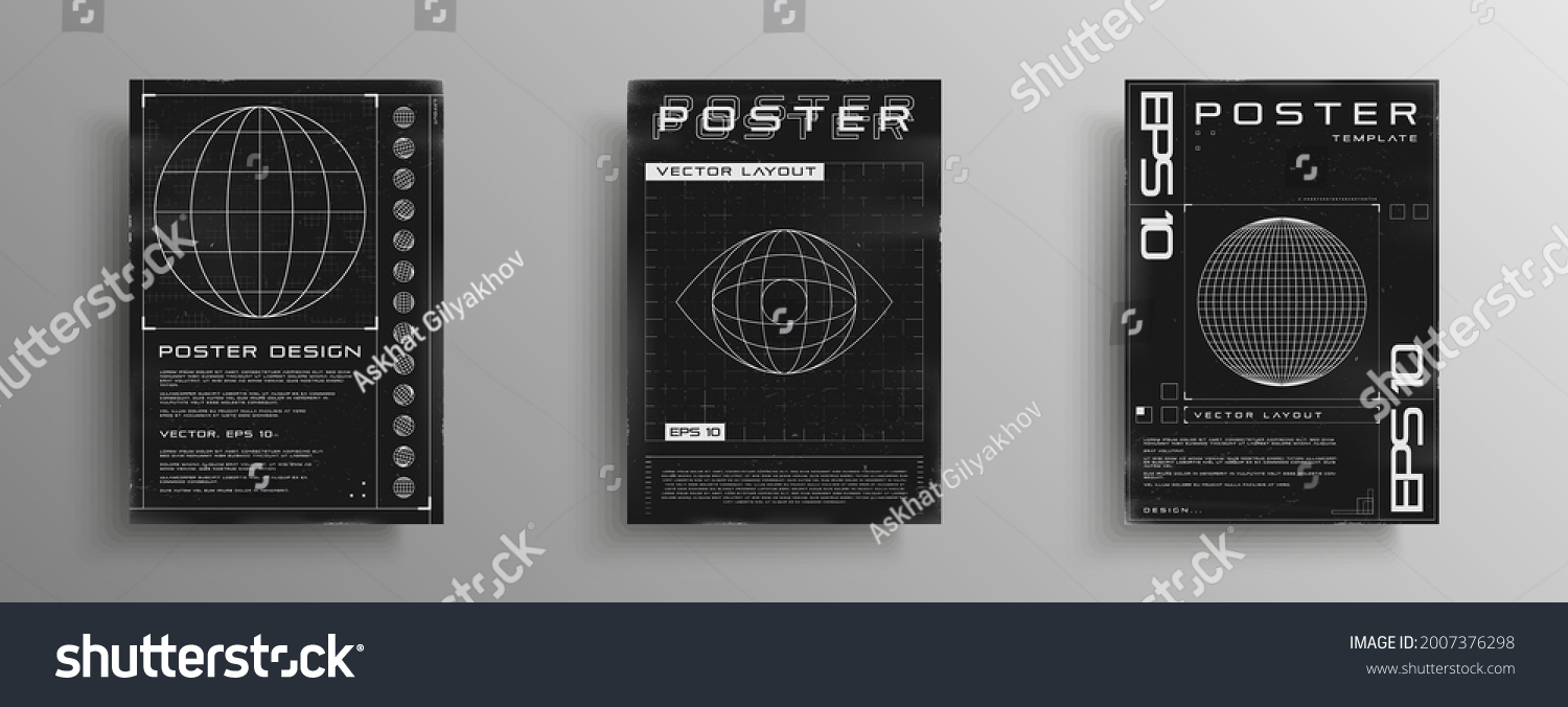 Set Retrofuturistic Posters Hud Elements Broken Stock Vector Royalty
