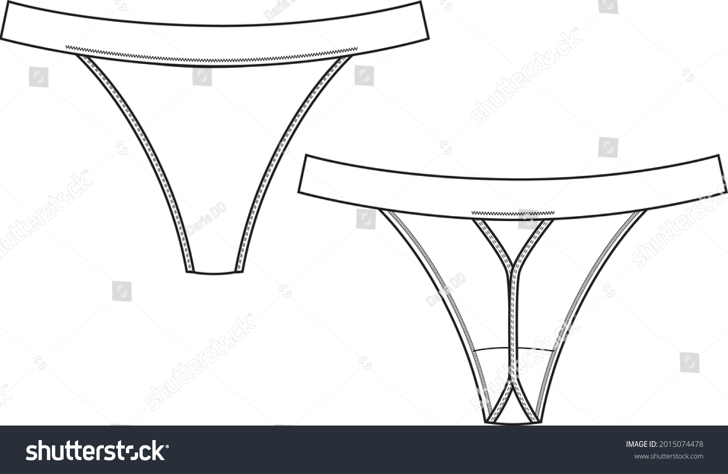 Thong Underwear Technical Illustration String Panty Stock Vector