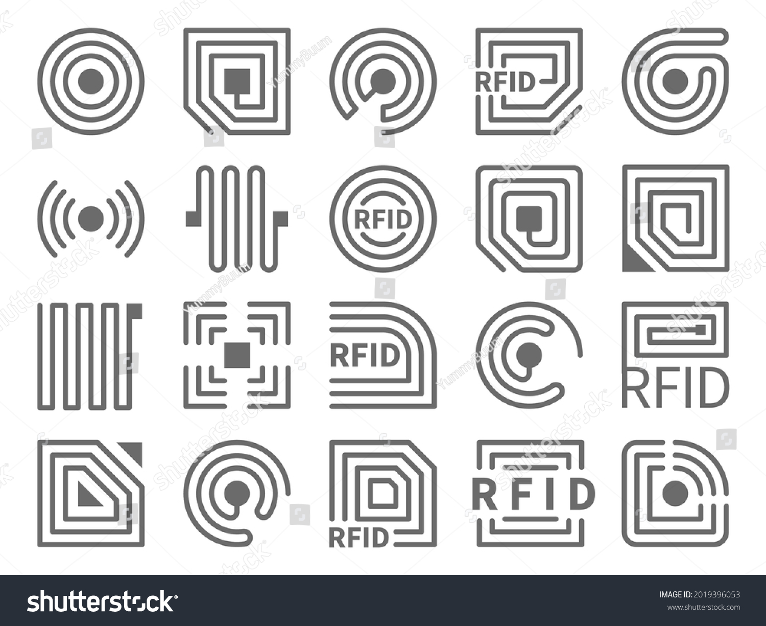 Rfid Icons Electronic Readers Technology Different Stock Vector ...